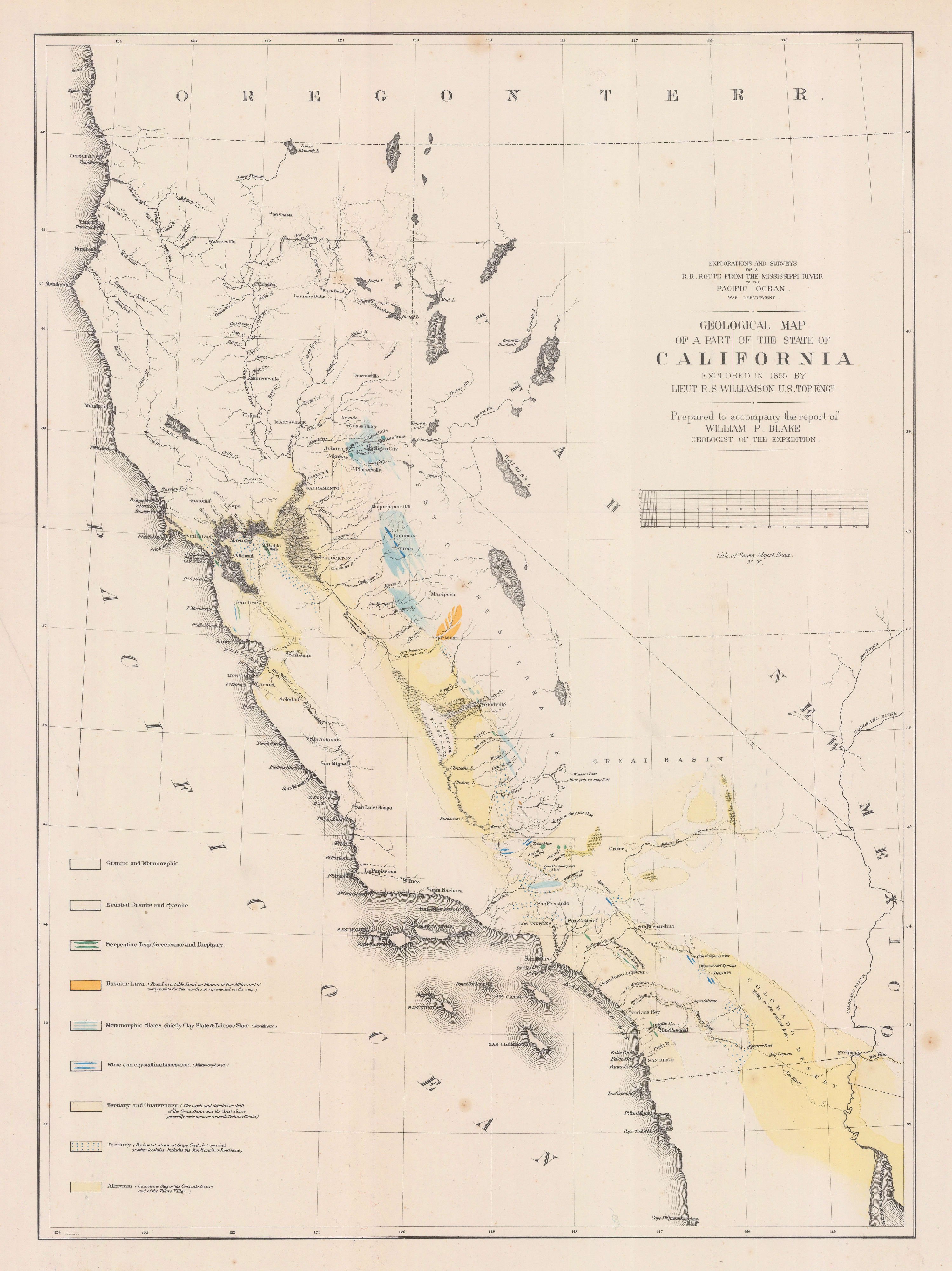 William P. Blake, Geological Map of California, 1855 | The Map House