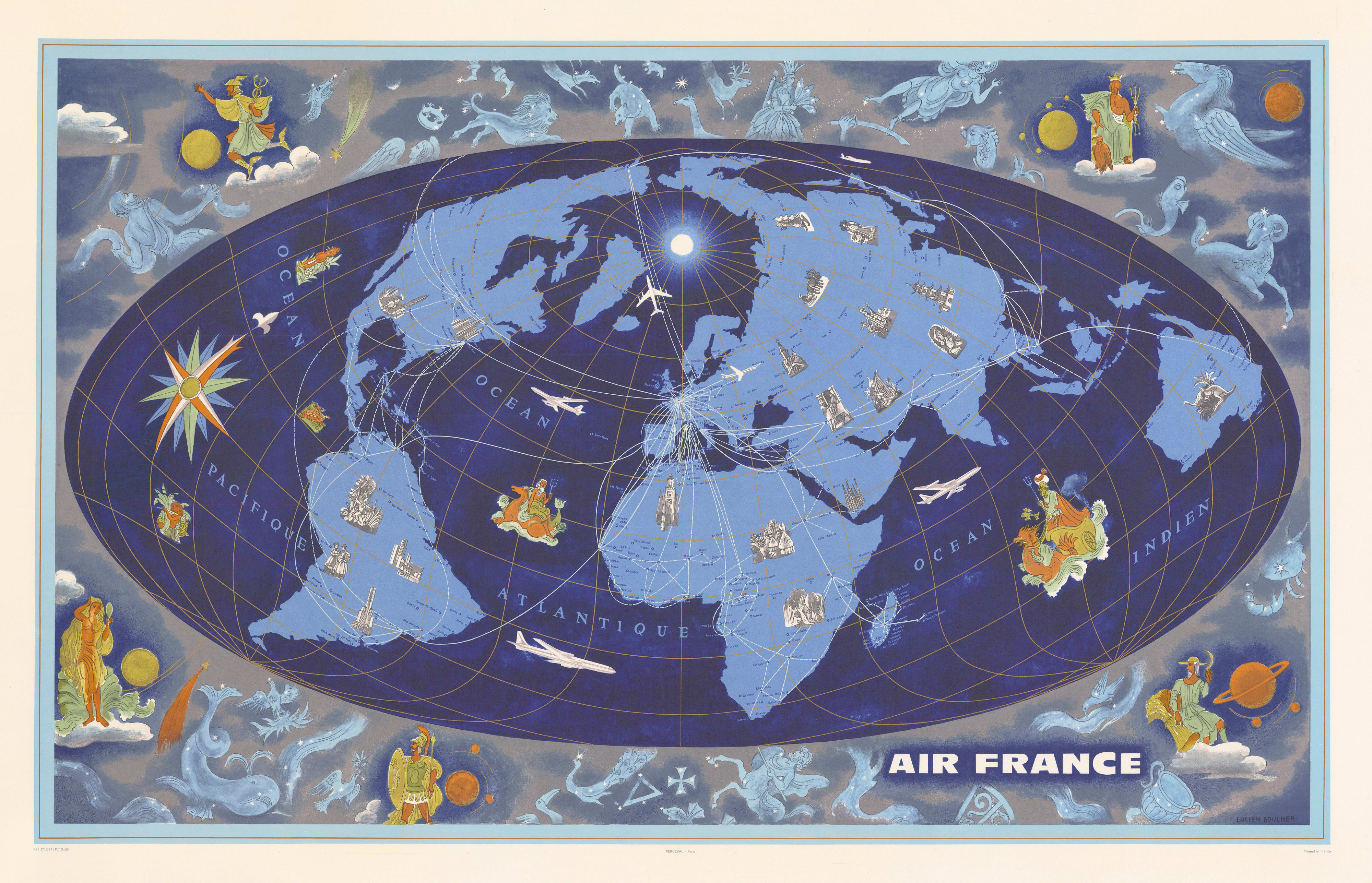Air France, Pictorial World Map, 1962 | The Map House