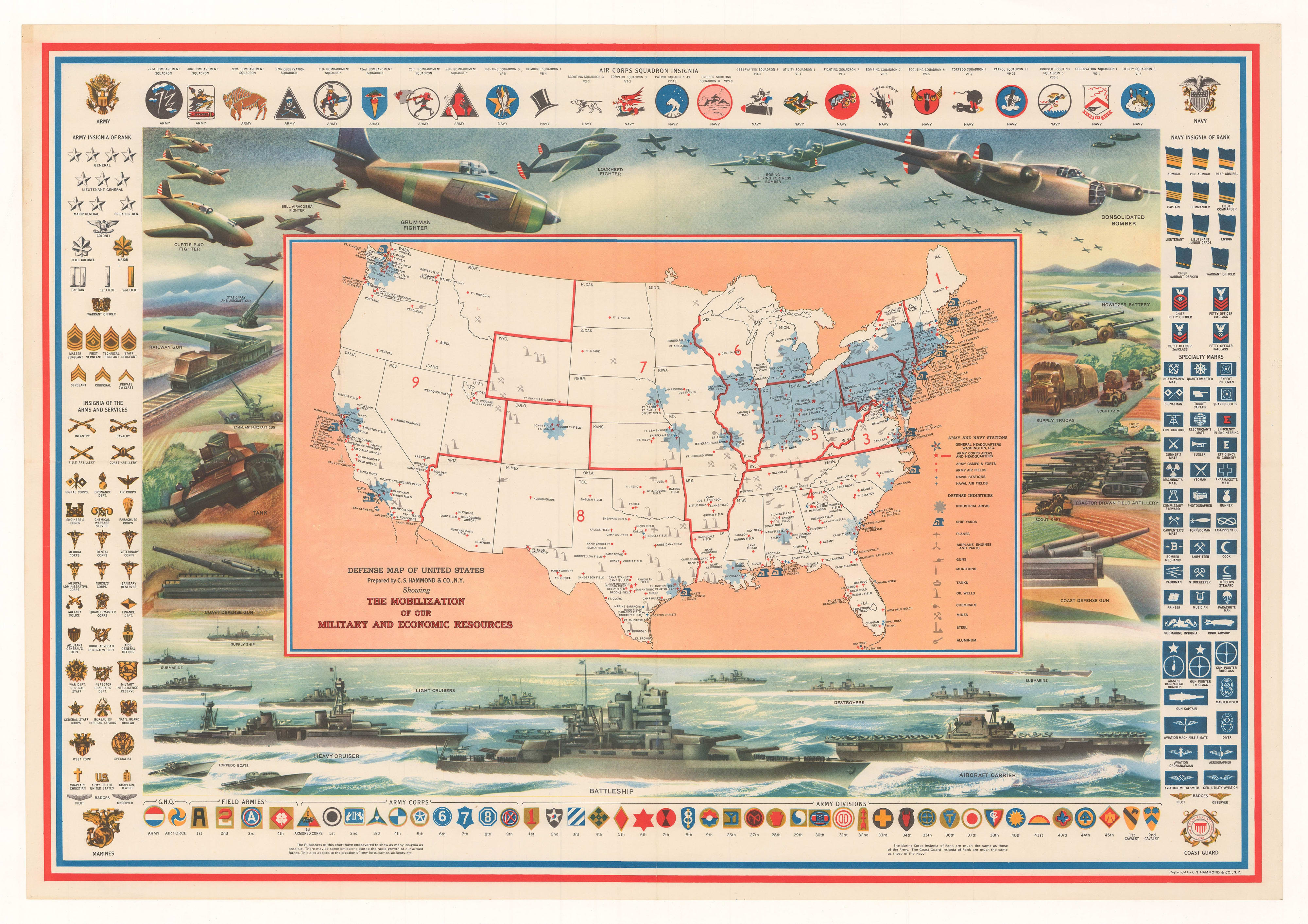 C.S. Hammond & Co., Defense Map of the United States, 1941 | The Map House