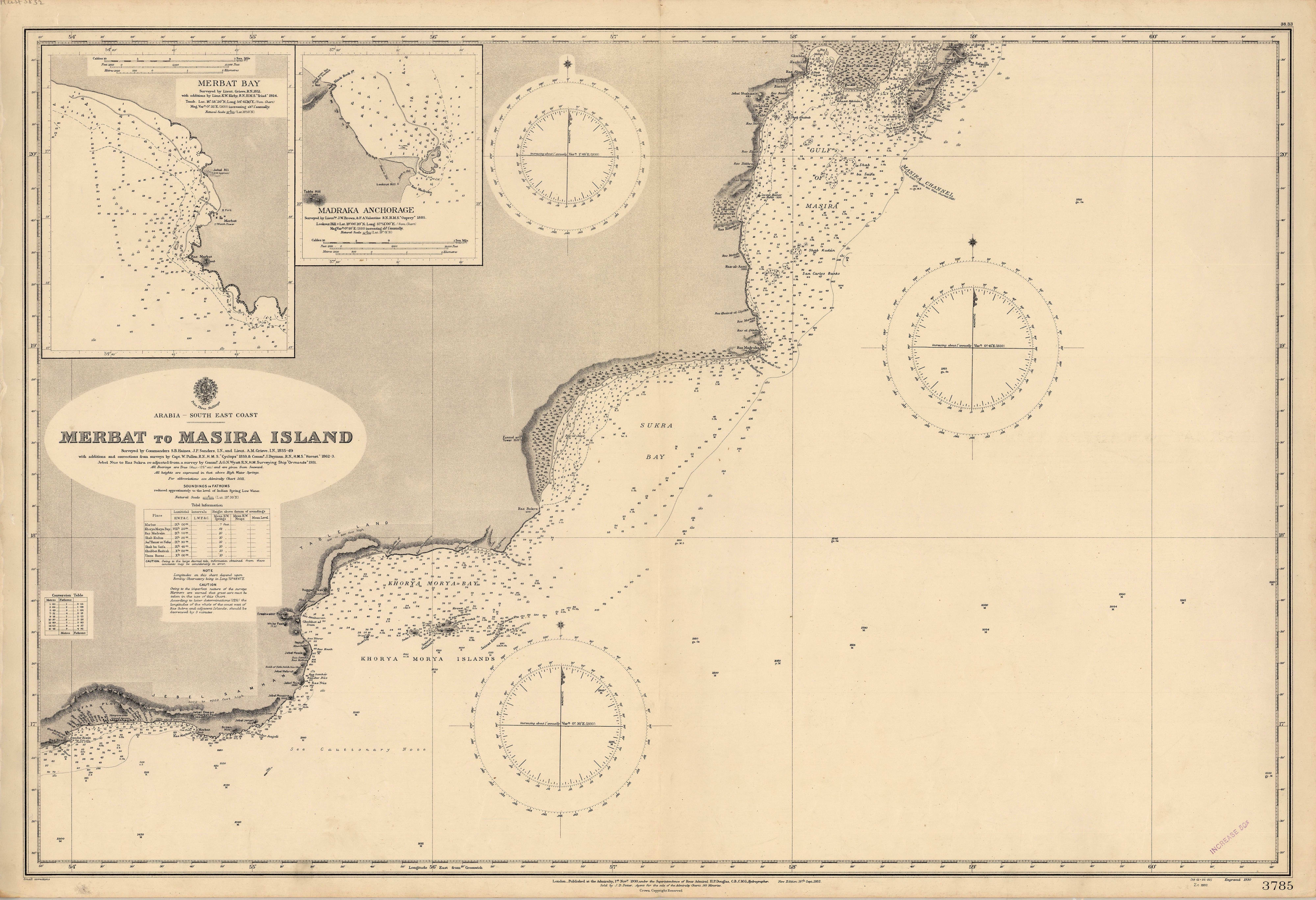 British Admiralty, Merbat to Masira Island., 1931 | The Map House