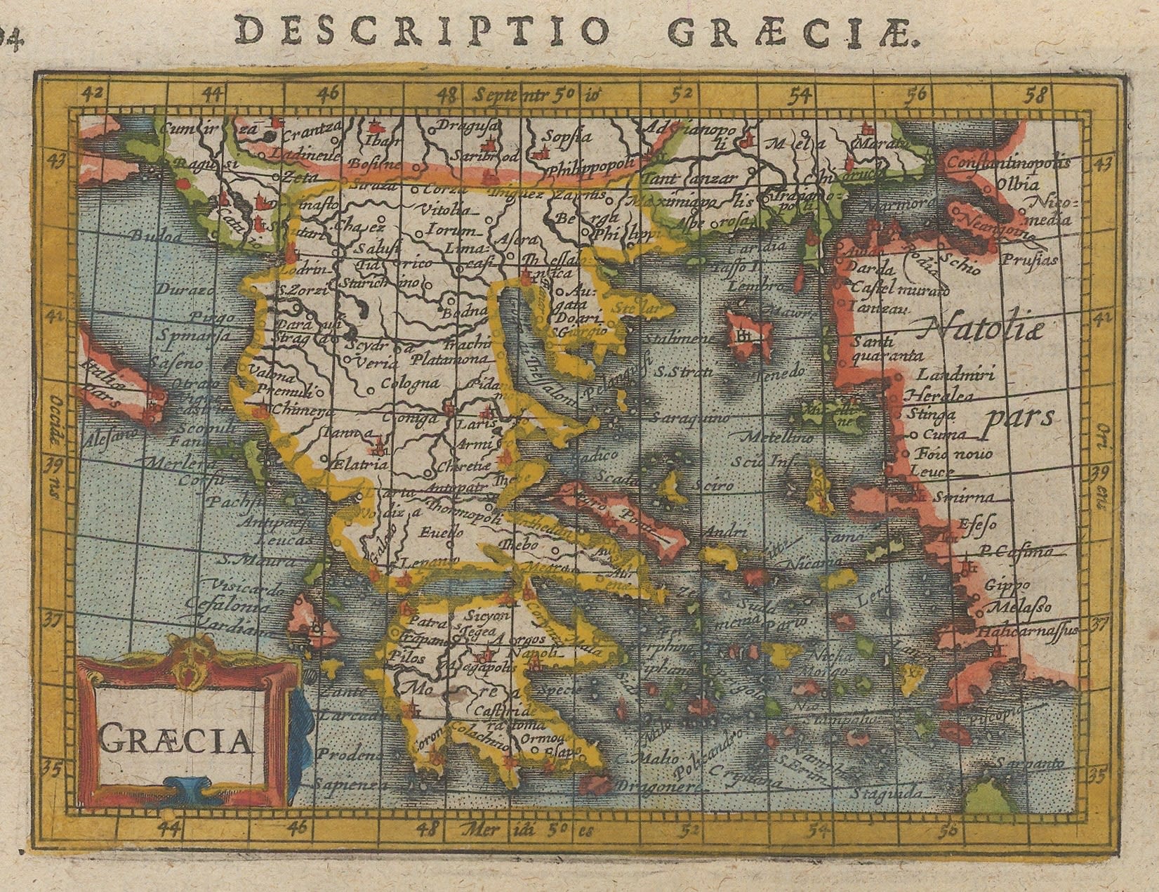 Petrus Bertius, Miniature map of Greece, 1616 | The Map House
