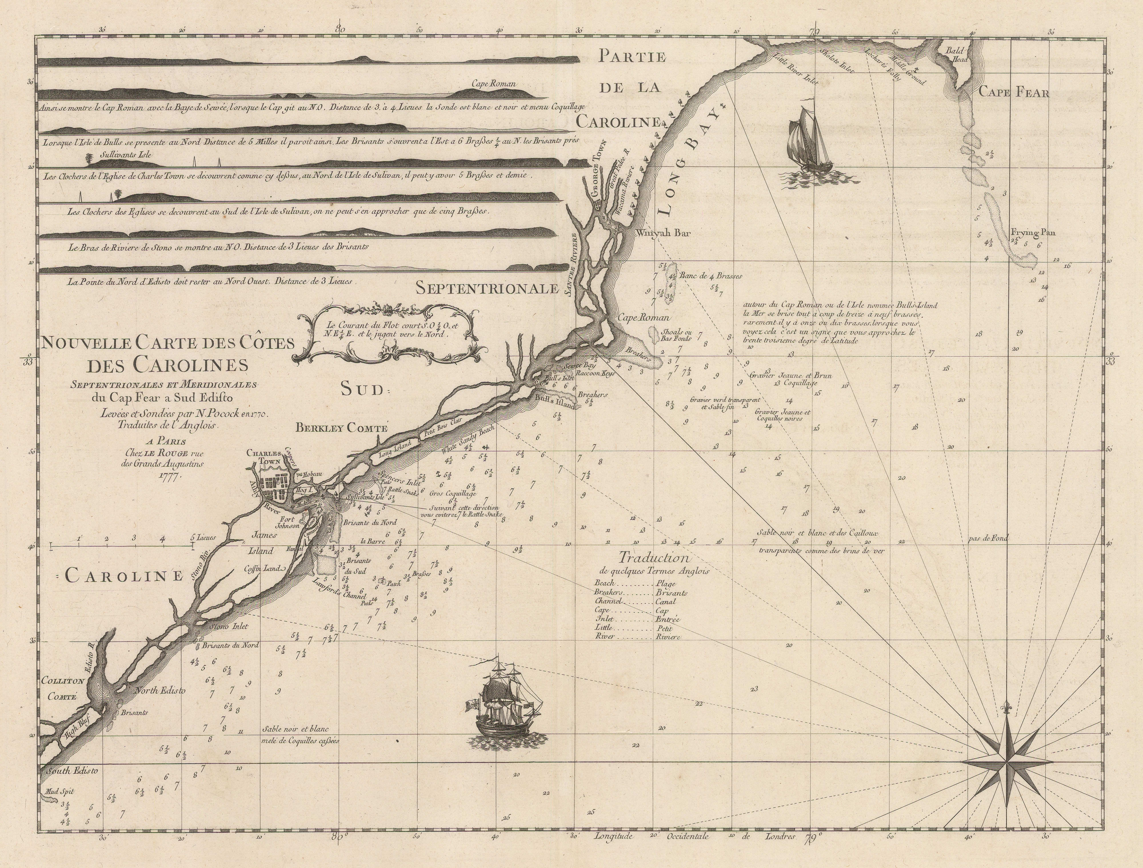 Georges-Louis Le Rouge, Chart of North and South Carolina coast, 1777 ...