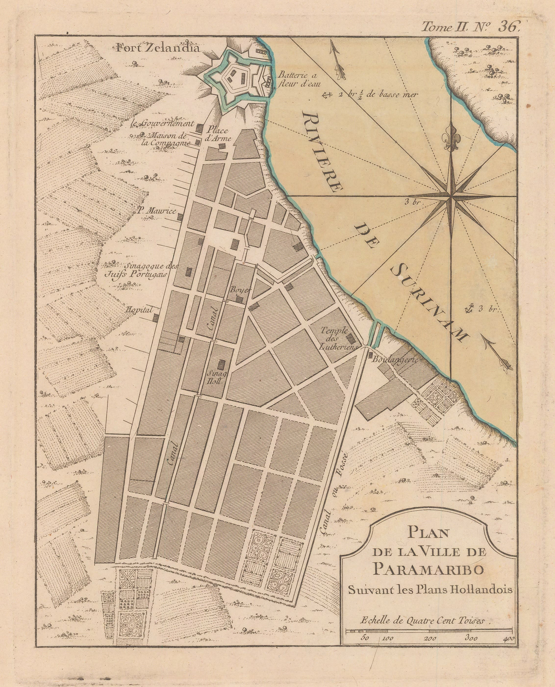 Jacques-Nicolas Bellin, Plan of Paramaribo, Suriname, 1764 | The Map House