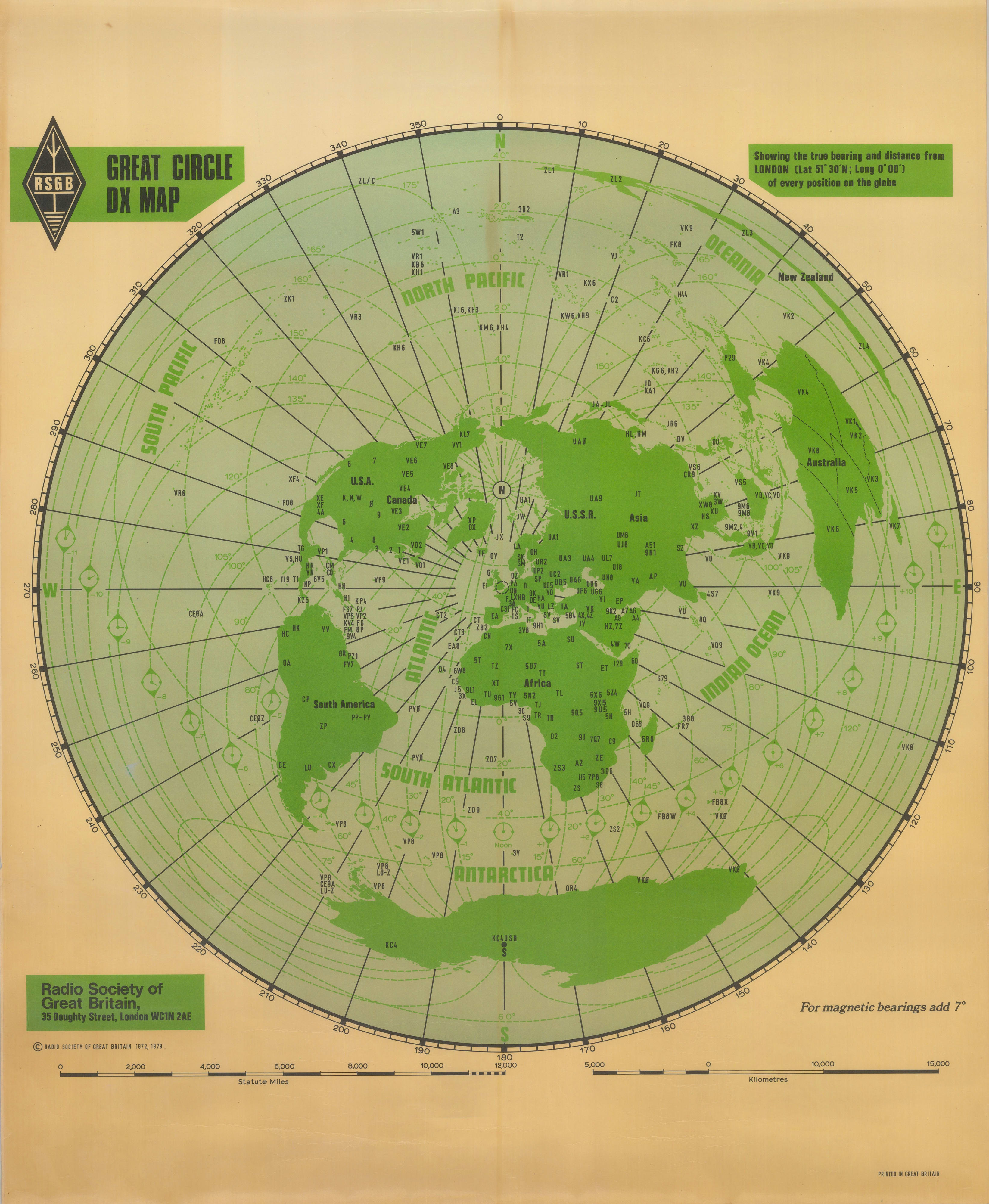 Radio Society of Great Britain, Great Circle DX Map, 1979 | The Map House