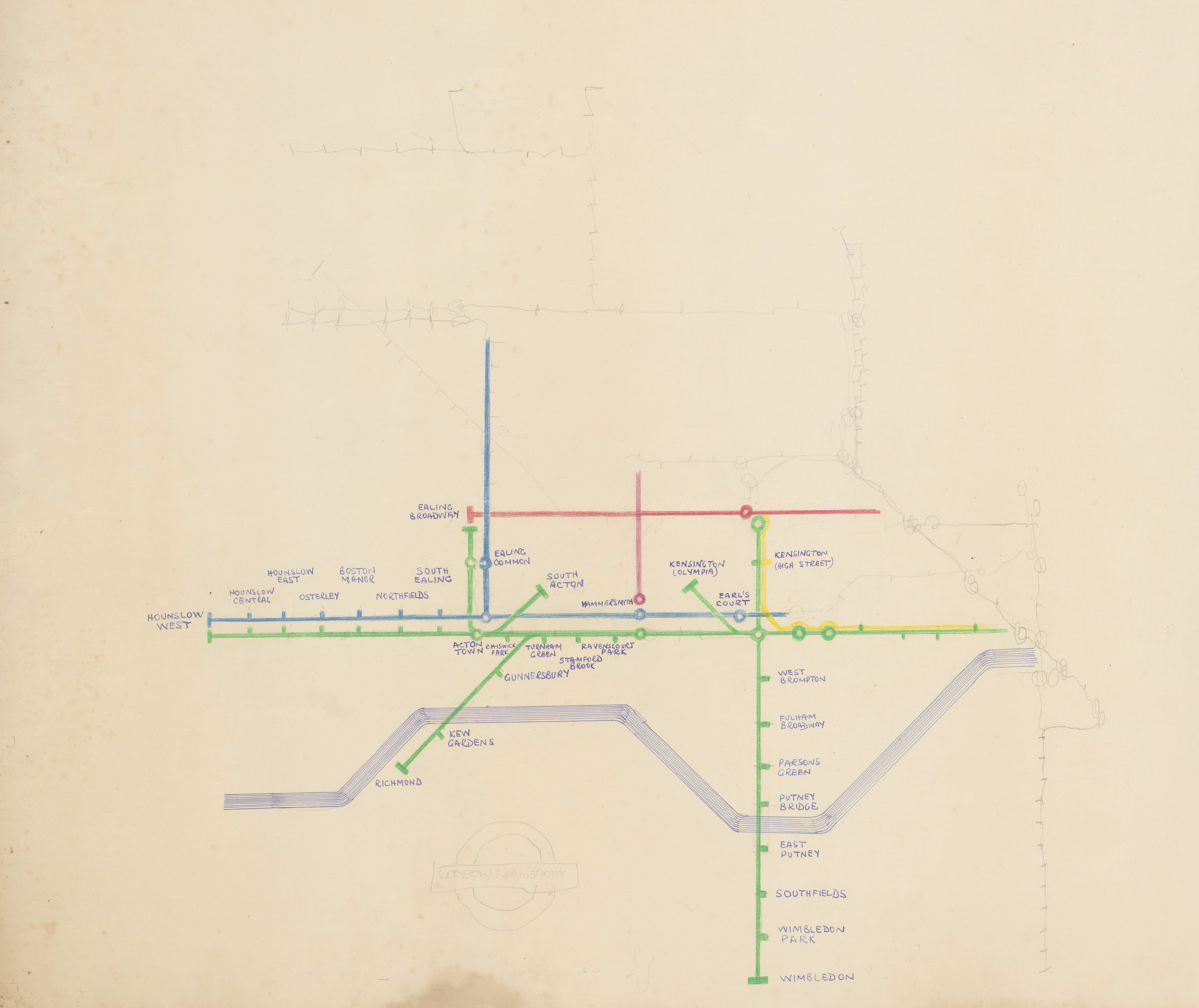 Harry Beck, Partial Sketch for the 1951 Quad Royal Poster, 1950 | The ...