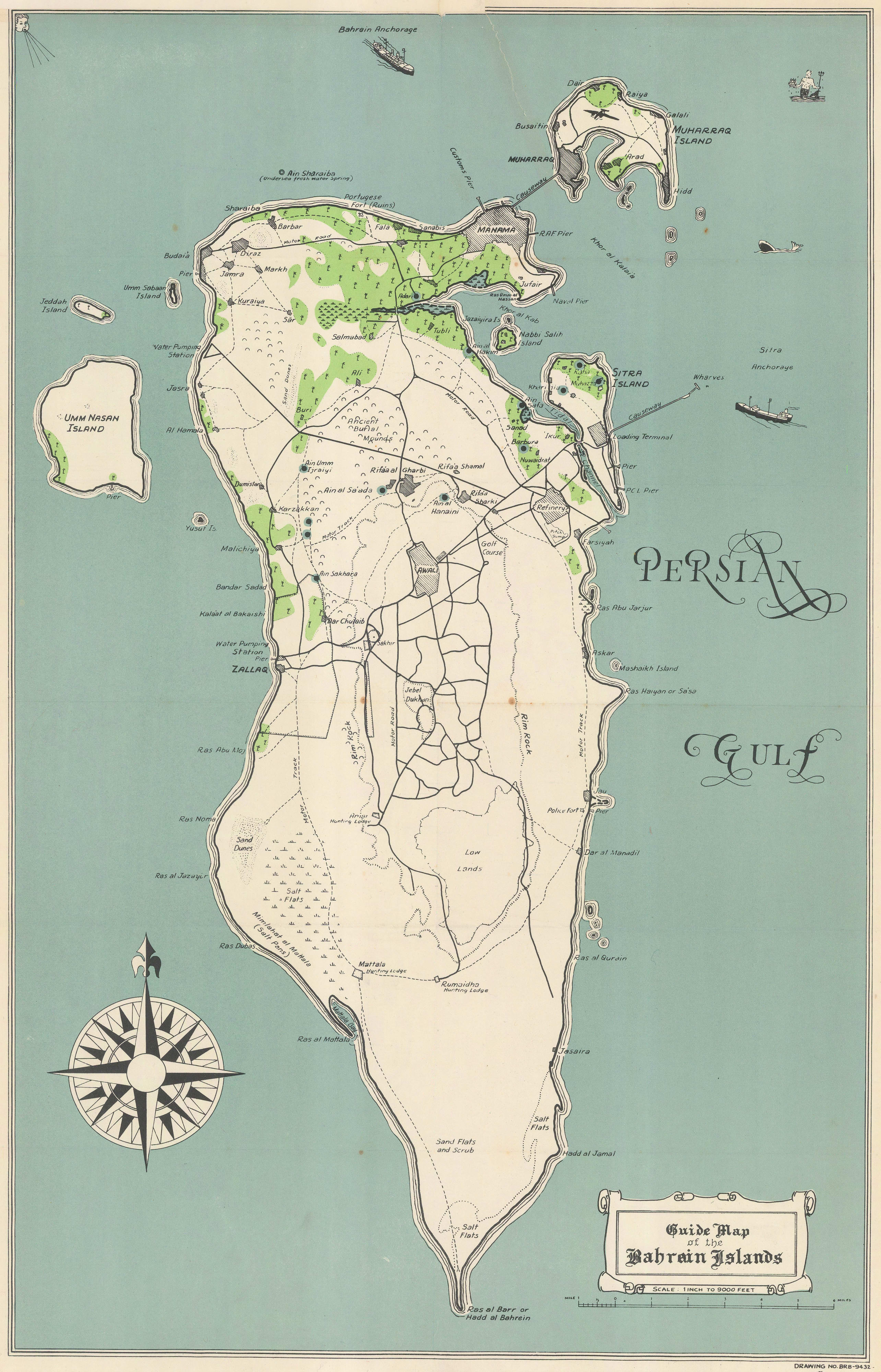 James Belgrave, Guide Map of the Bahrain Islands, 1953 | The Map House