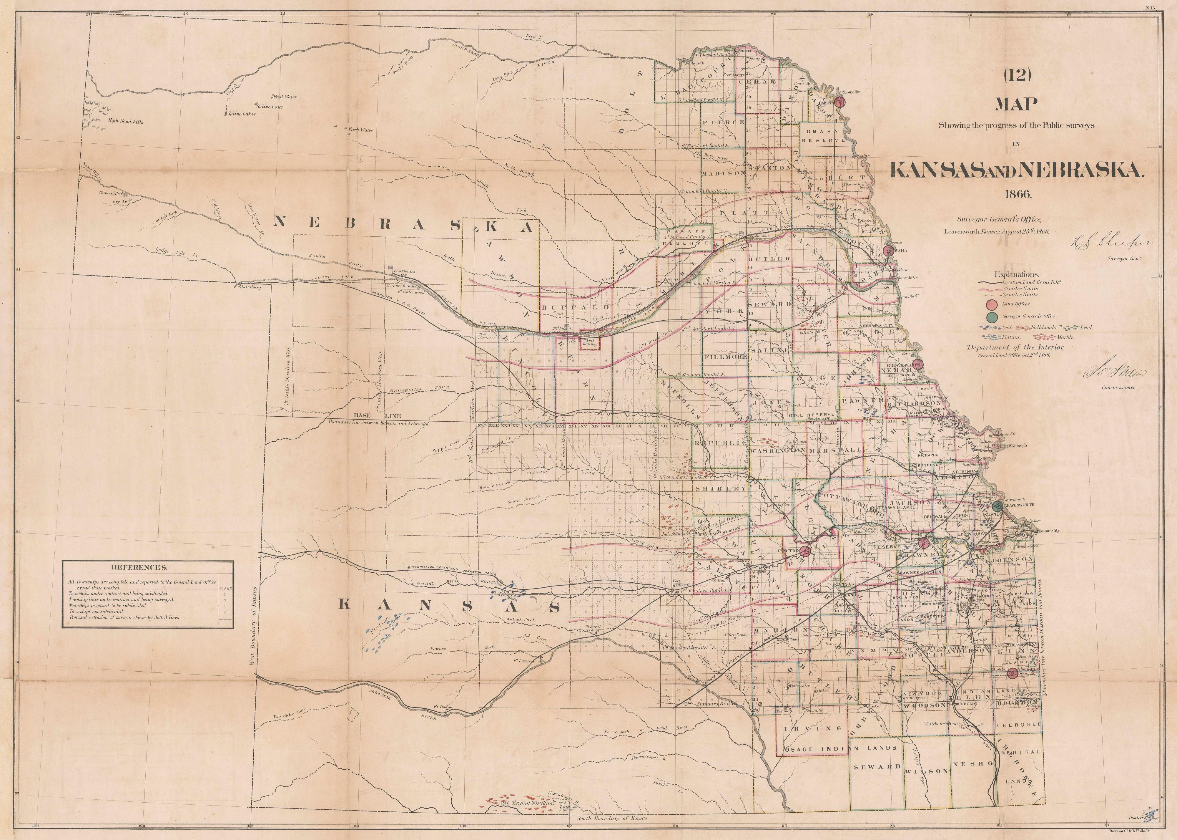 General Land Office, Map showing the progress of the Surveys in Kansas ...