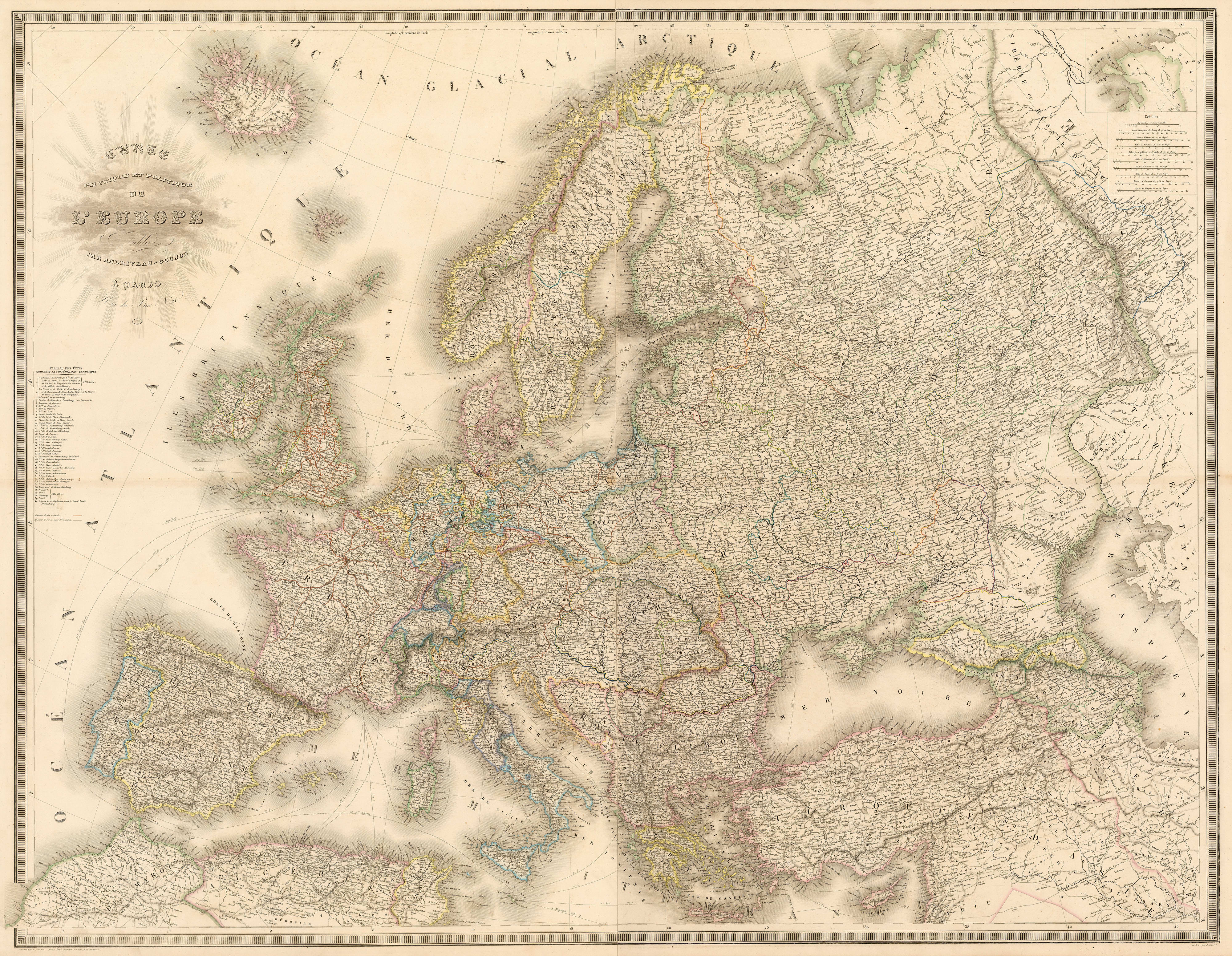 Andriveau-Goujon, Wall map of Europe, 1854 | The Map House