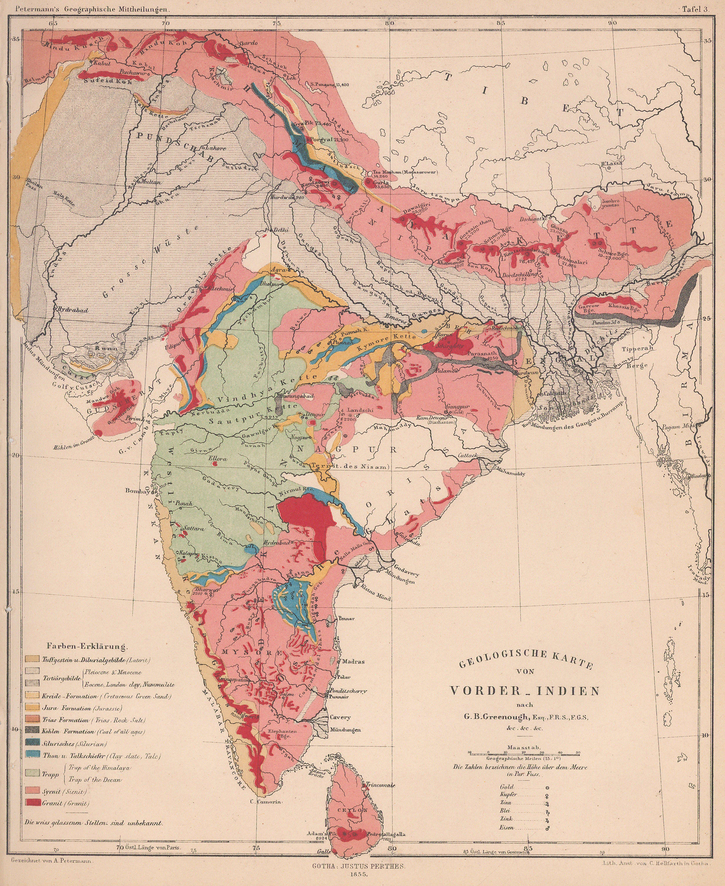 Justus Perthes, Geological Map of India, 1855 | The Map House