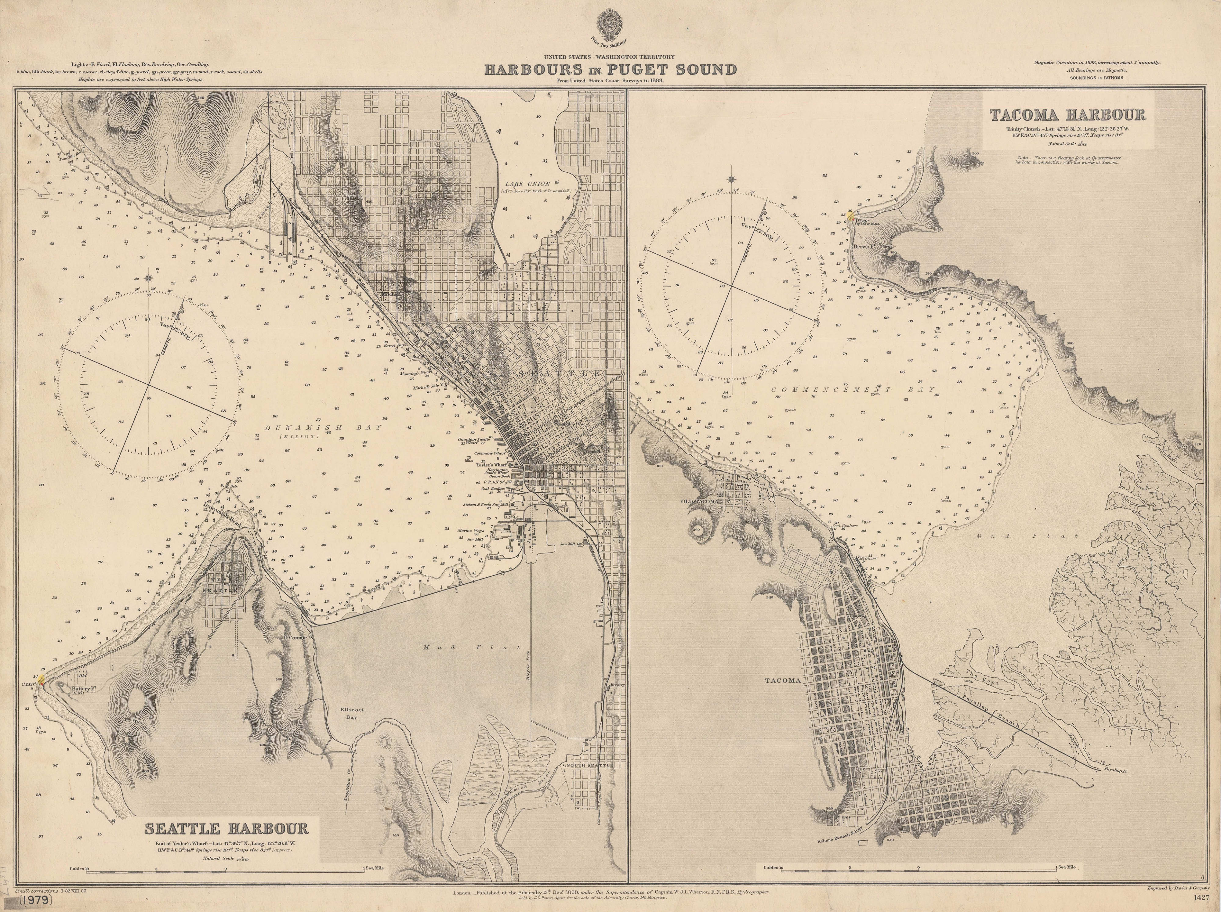 British Admiralty, Sea Chart of Seattle & Tacoma, 1902 | The Map House