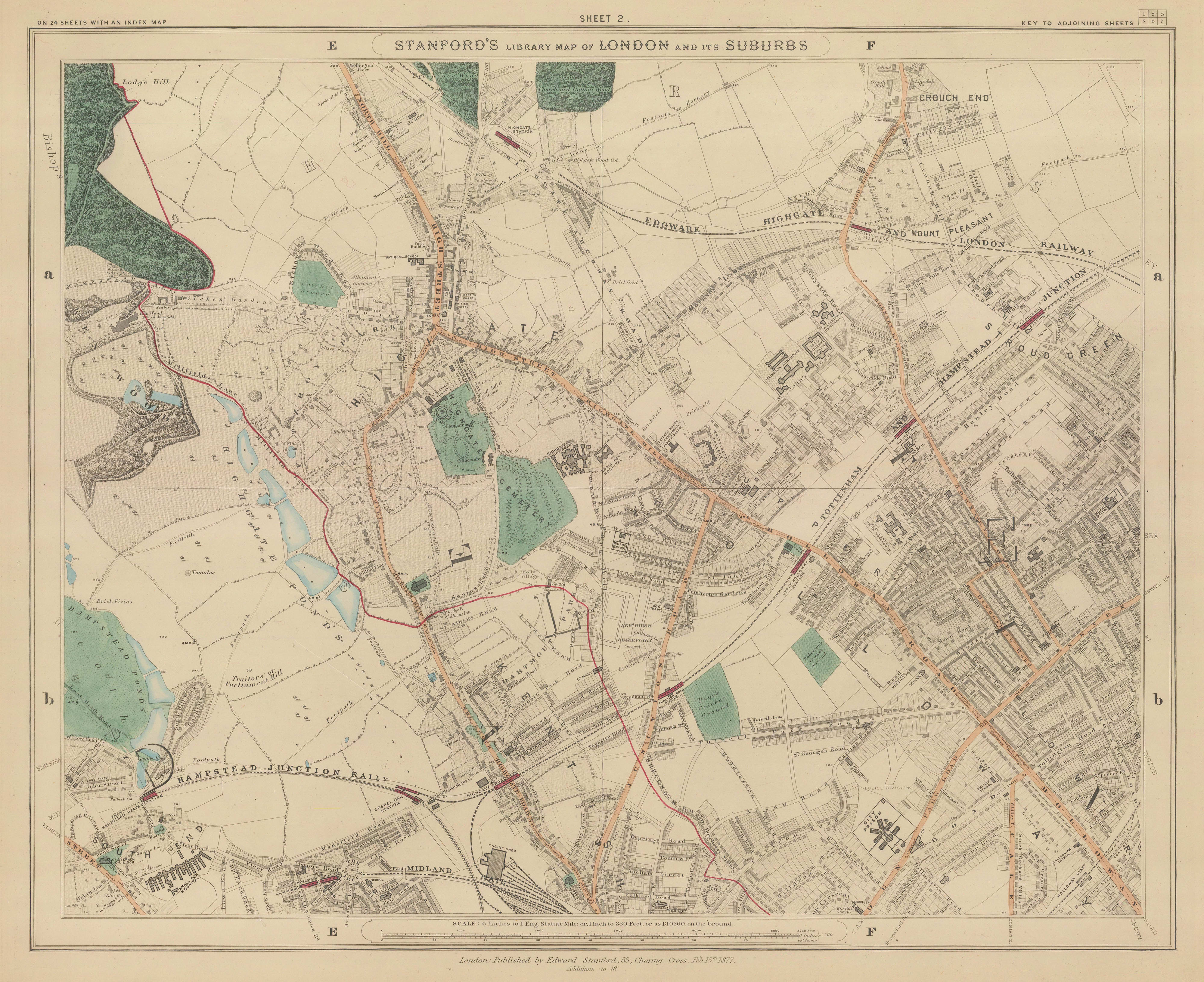 Edward Stanford, Highgate, Kentish Town & Holloway, 1877 | The Map House