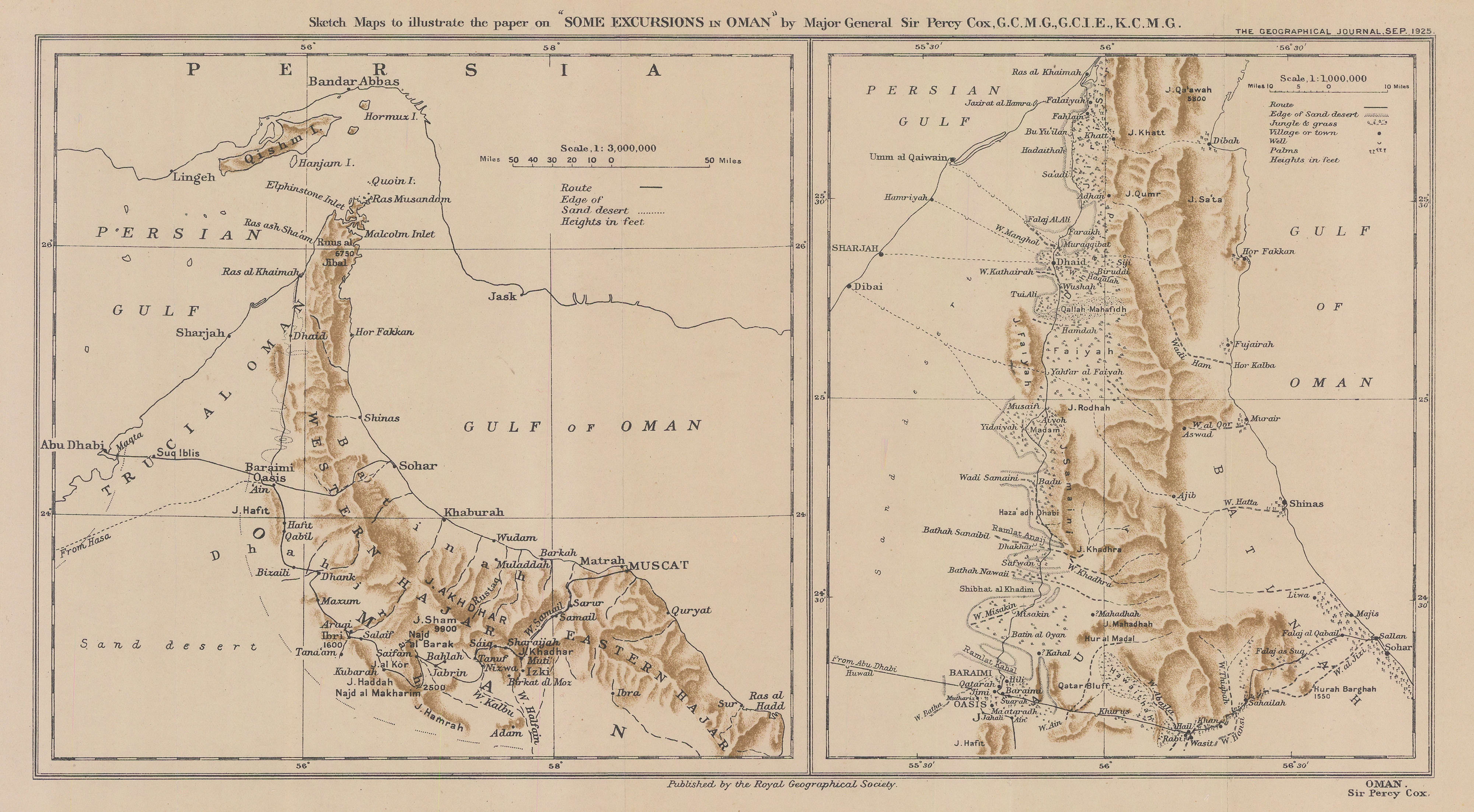 Royal Geographical Society (RGS), Sketch maps of Oman and the UAE, 1925 ...