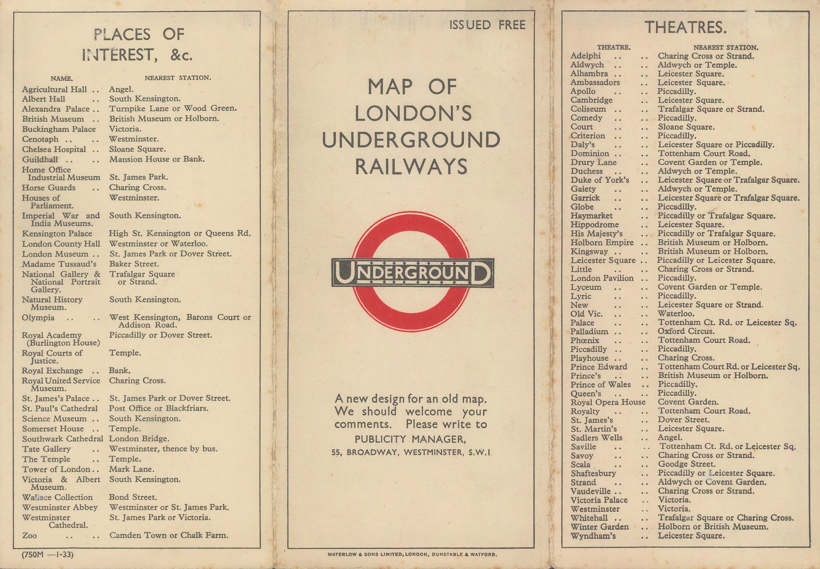 Harry Beck, First Edition - January, 1933 | The Map House