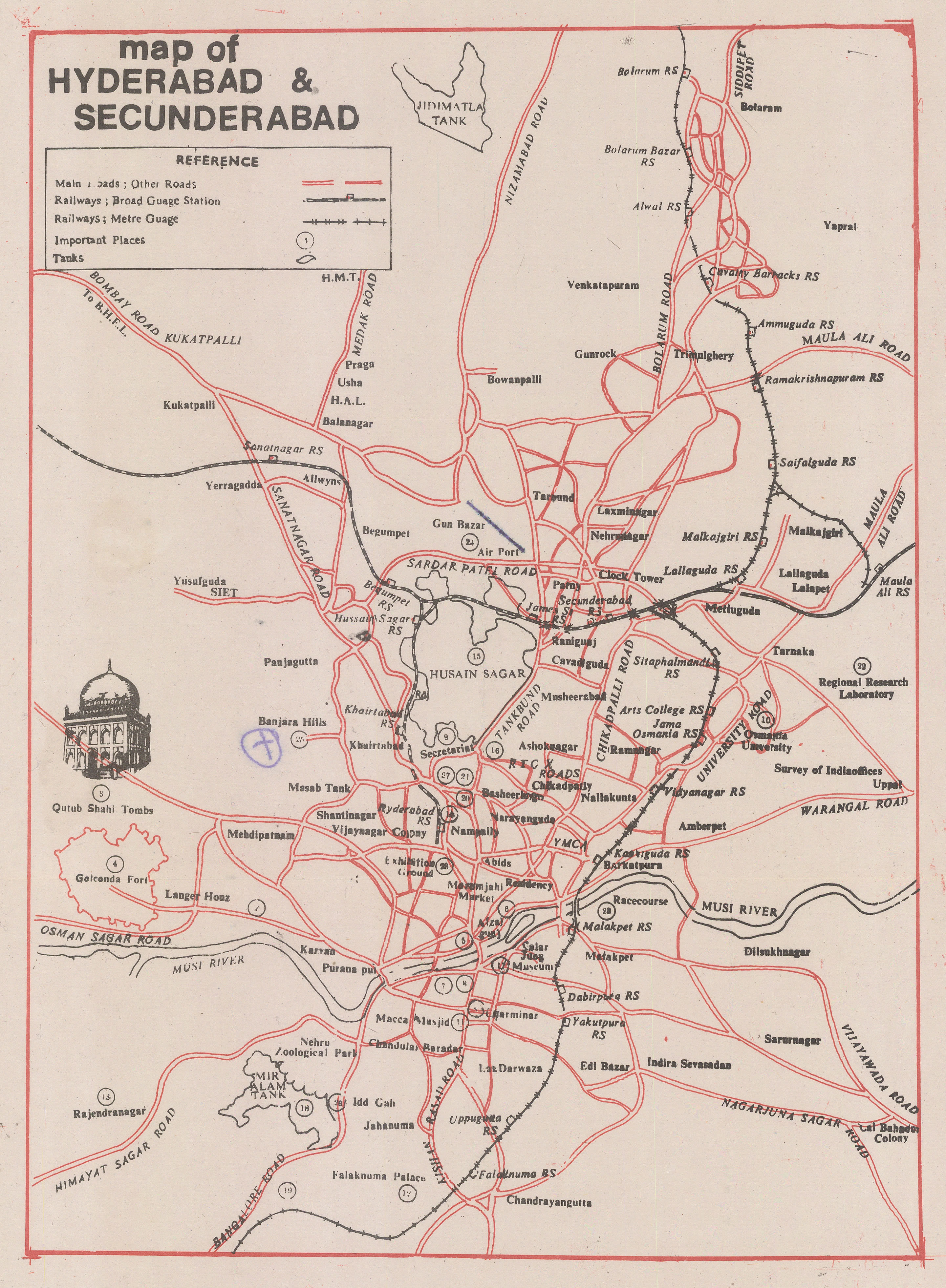 Commercial Book Depot, Map of Hyderabad & Secunderabad, 1968 c. | The ...