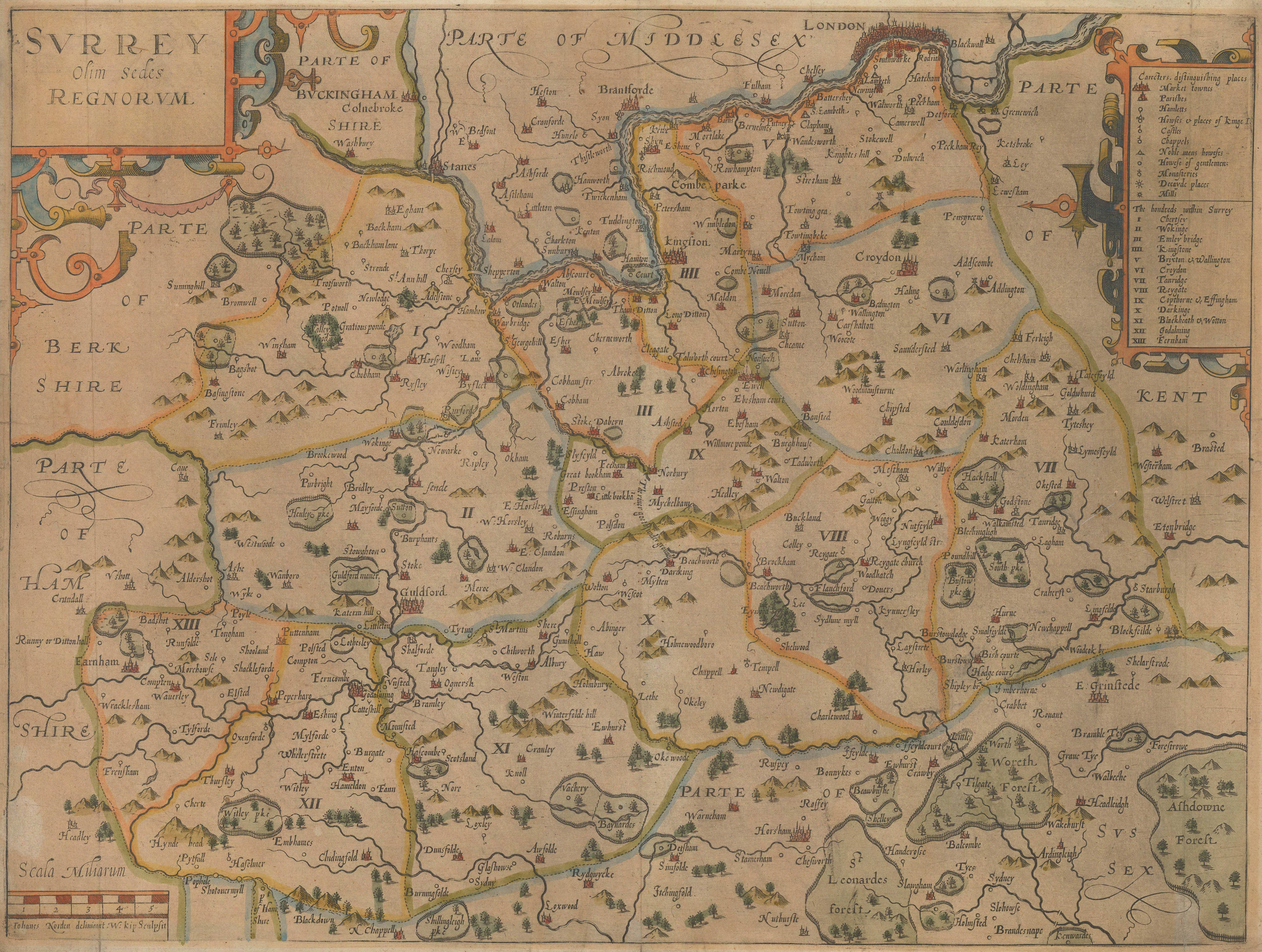 John Norden & William Kip, Surrey olim sedes Regnorum, 1607 | The Map House