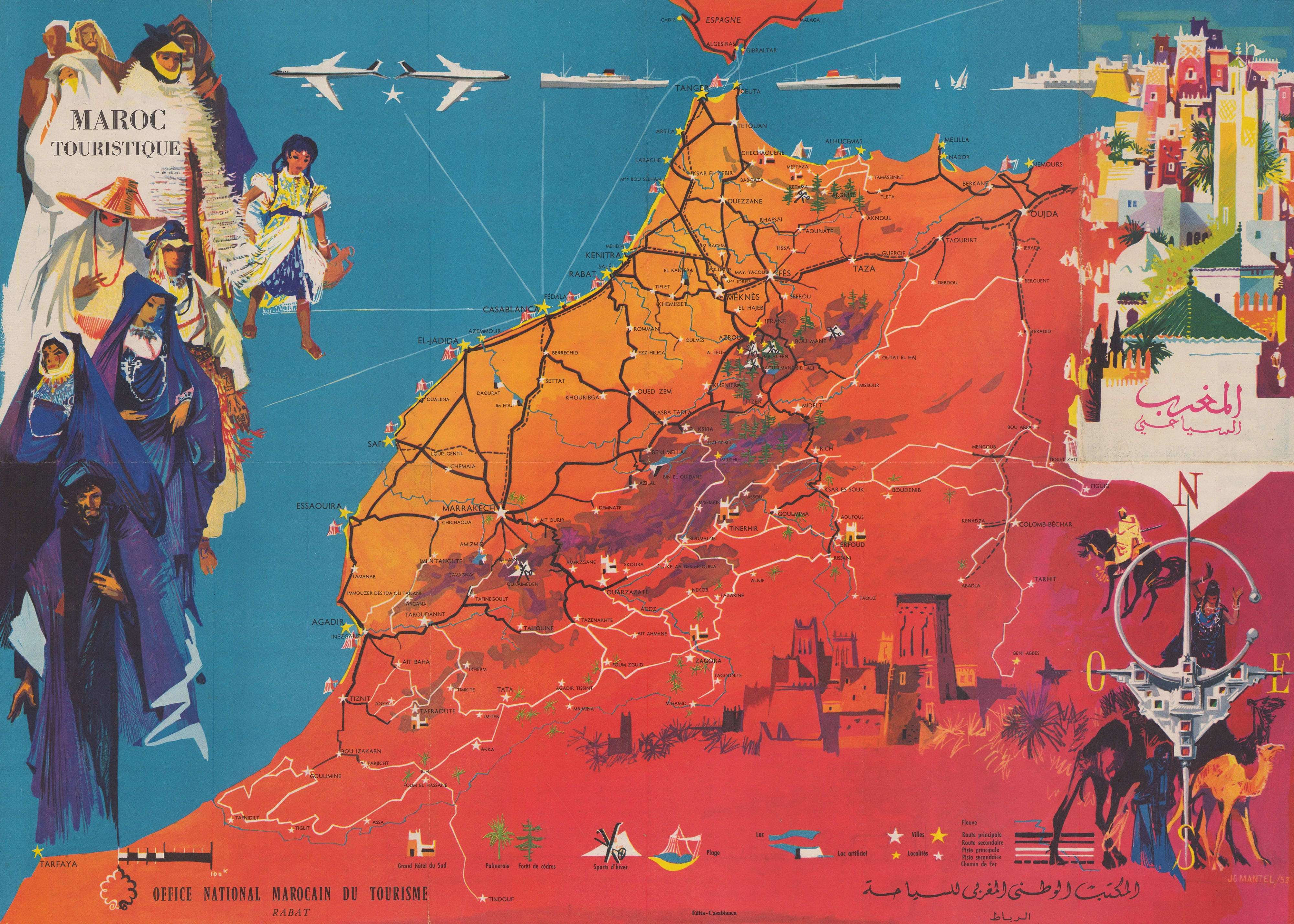 Jean Gaston Mantel, Vintage pictorial map of Morocco, 1958 | The Map House