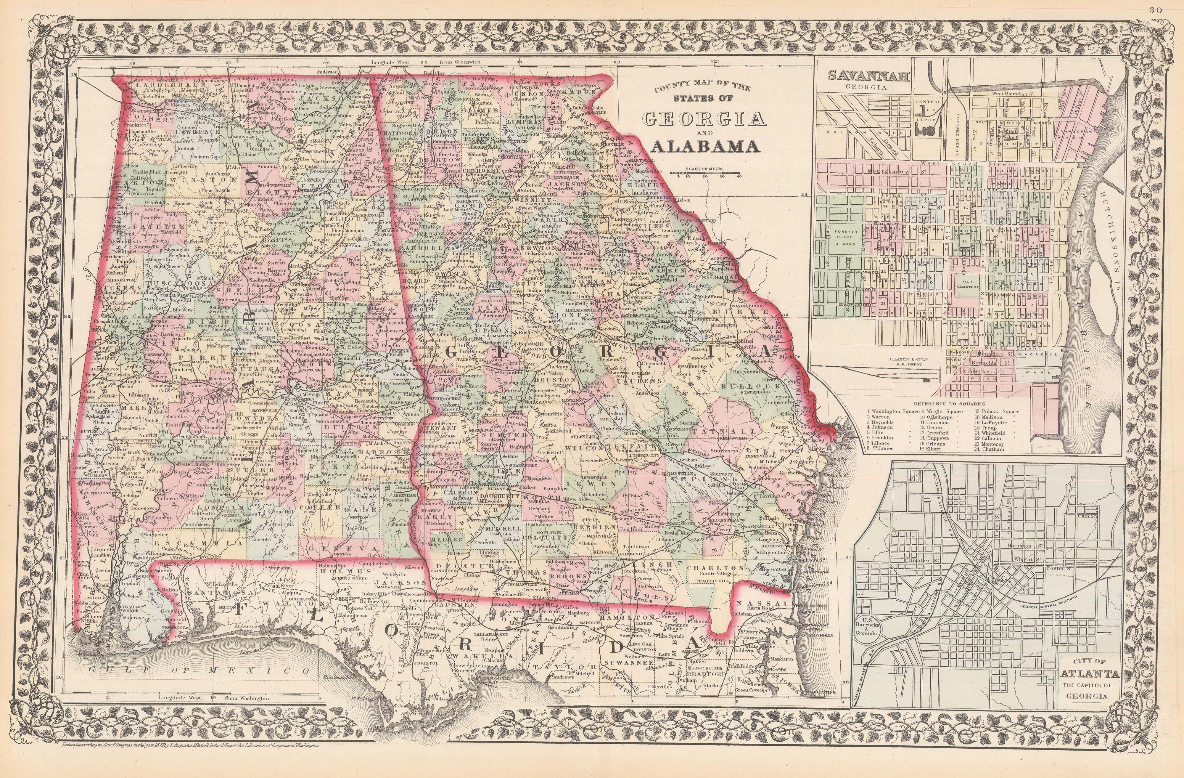 Samuel Augustus Mitchell, County map of the States of Georgia and ...