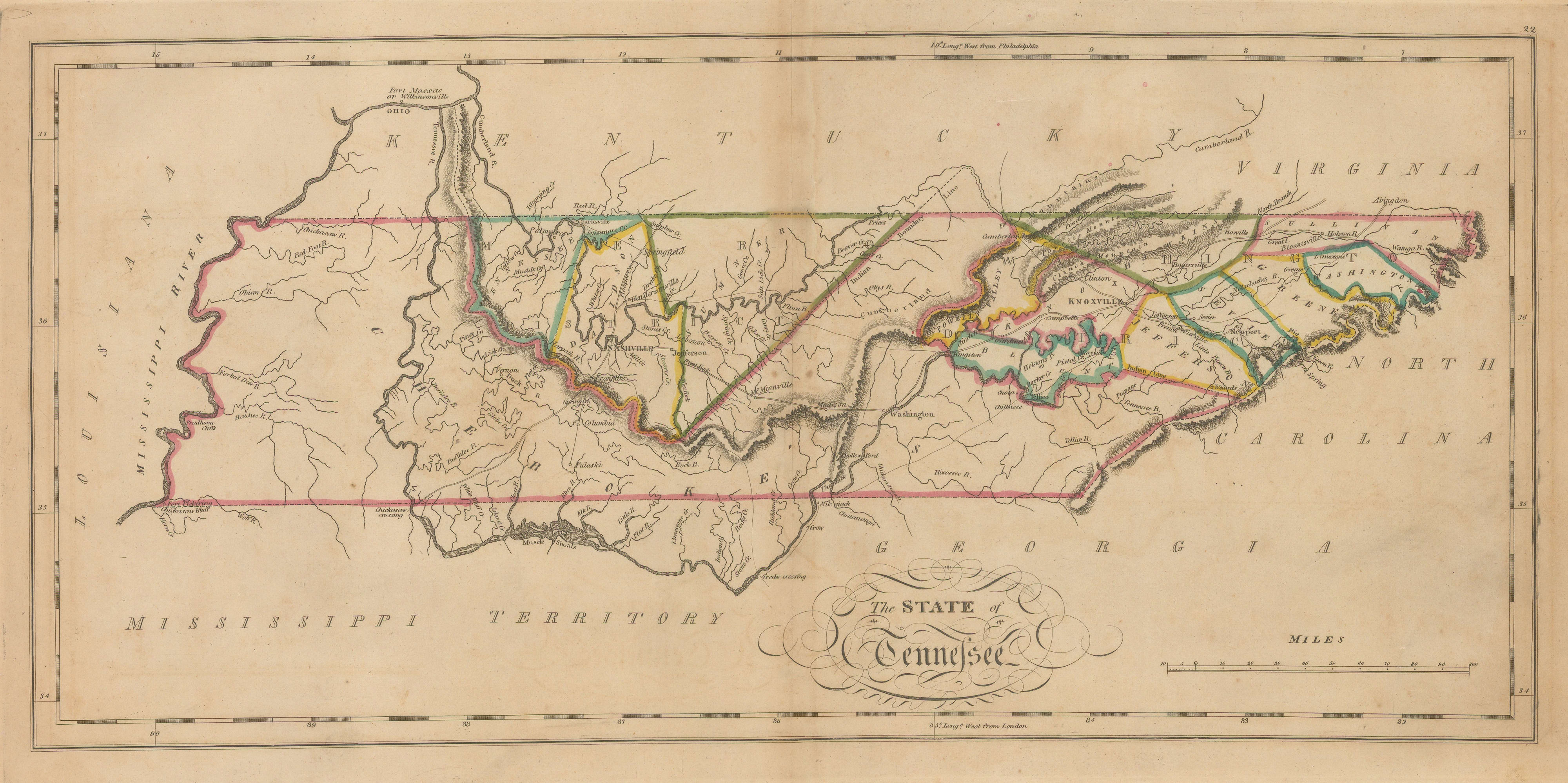 Matthew Carey, The State of Tennessee, 1818 | The Map House