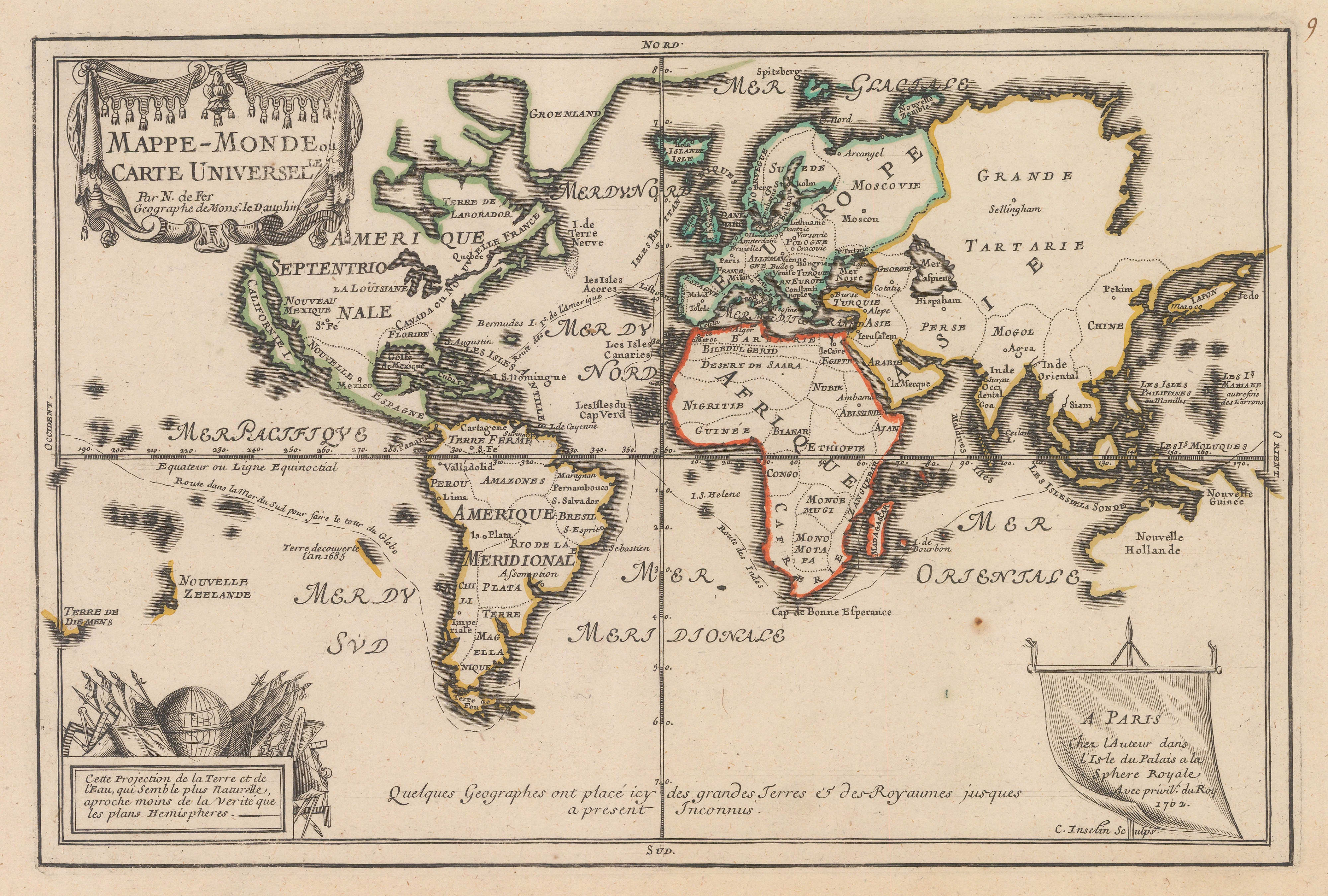 Nicolas de Fer, Mappe-Monde ou Carte Universelle, 1702 | The Map House