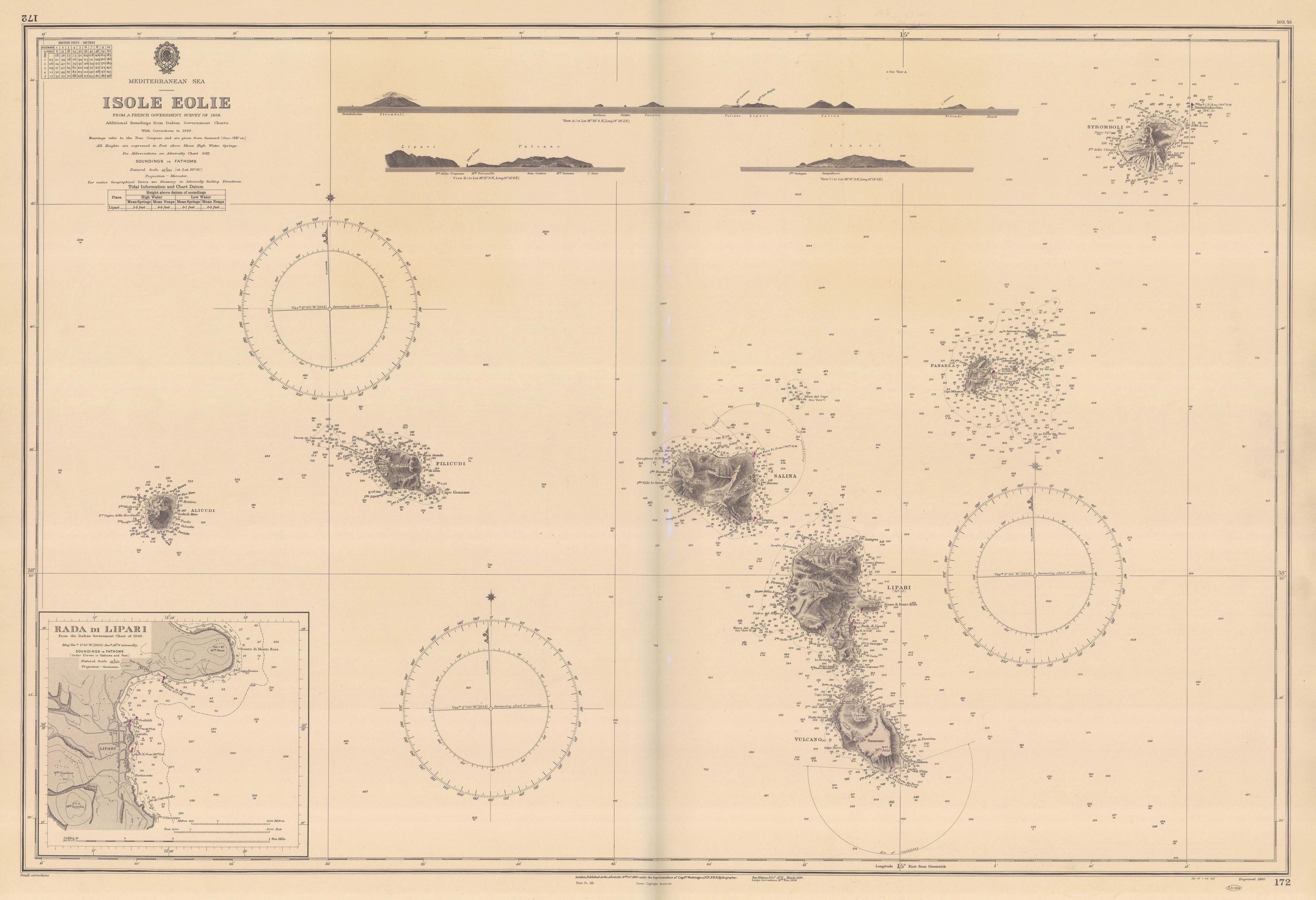 British Admiralty, Chart of the Aeolian Islands, 1954 | The Map House