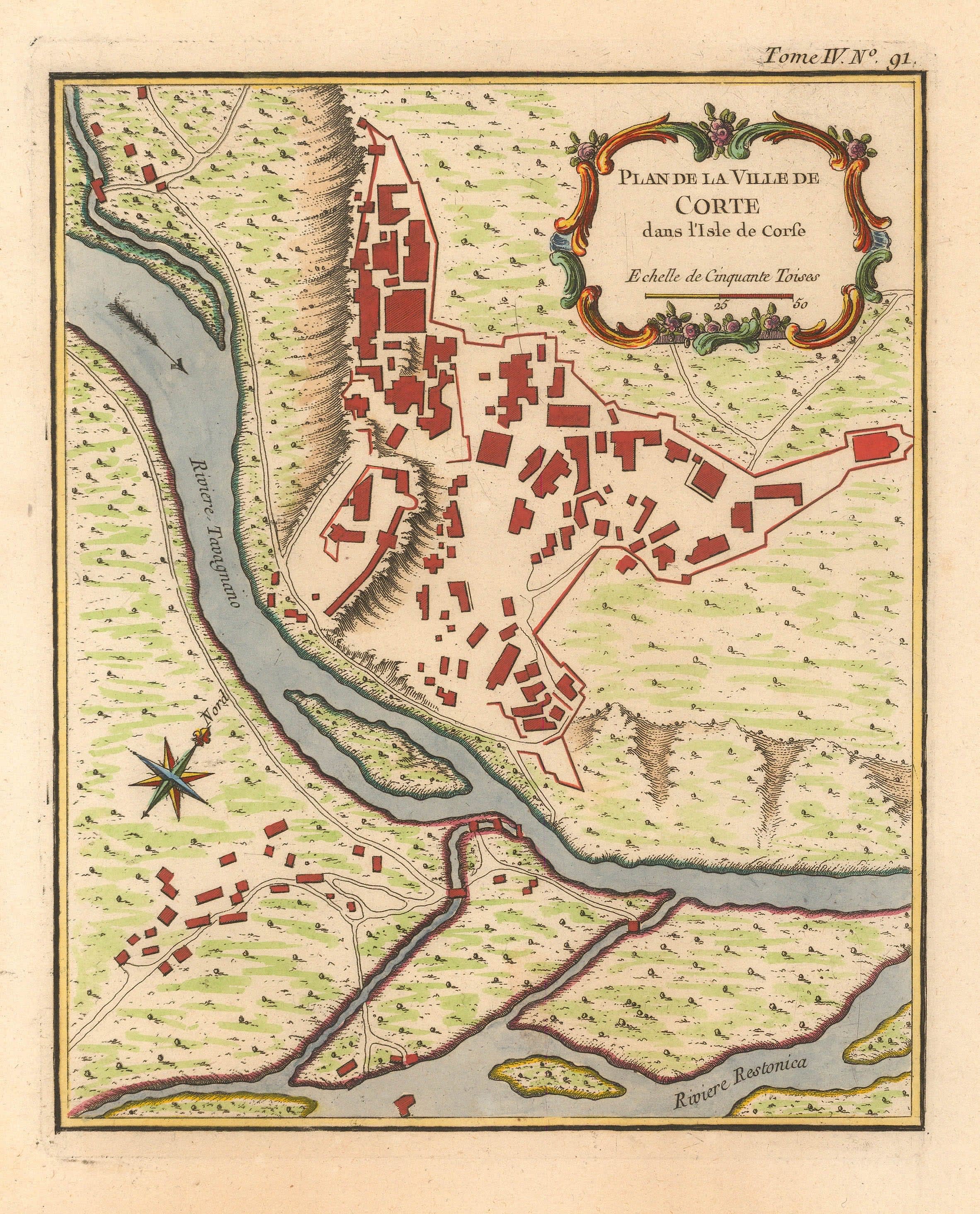 Jacques-Nicolas Bellin, City plan of Corte, 1764 | The Map House