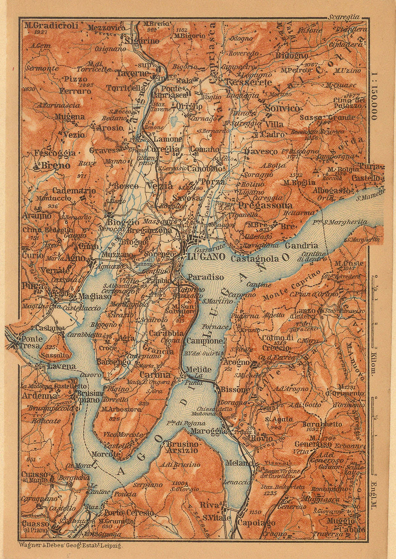 Karl Baedeker, Lake Lugano, 1900 c. | The Map House