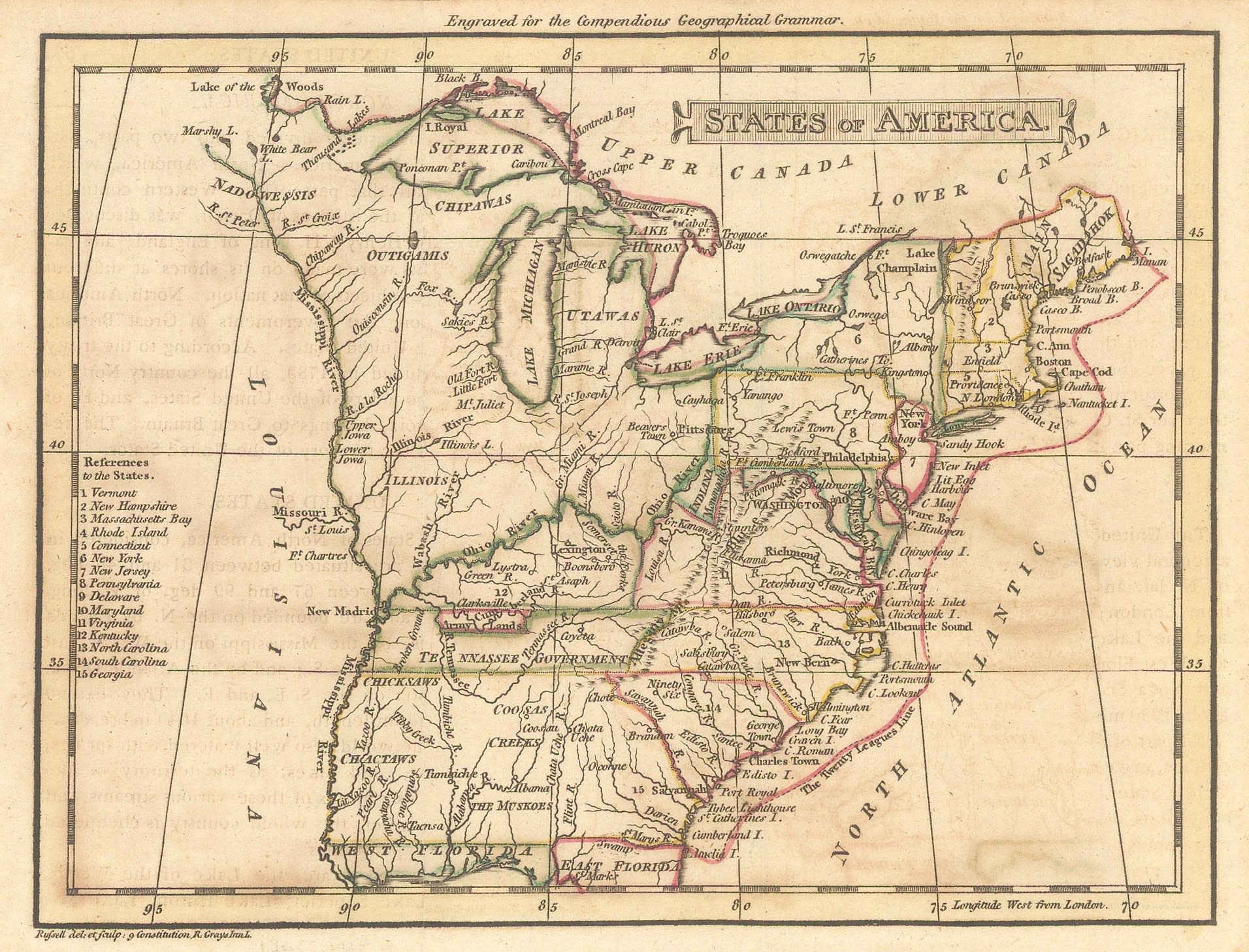 John Russell, Miniature map of the Eastern United States, 1795 | The ...