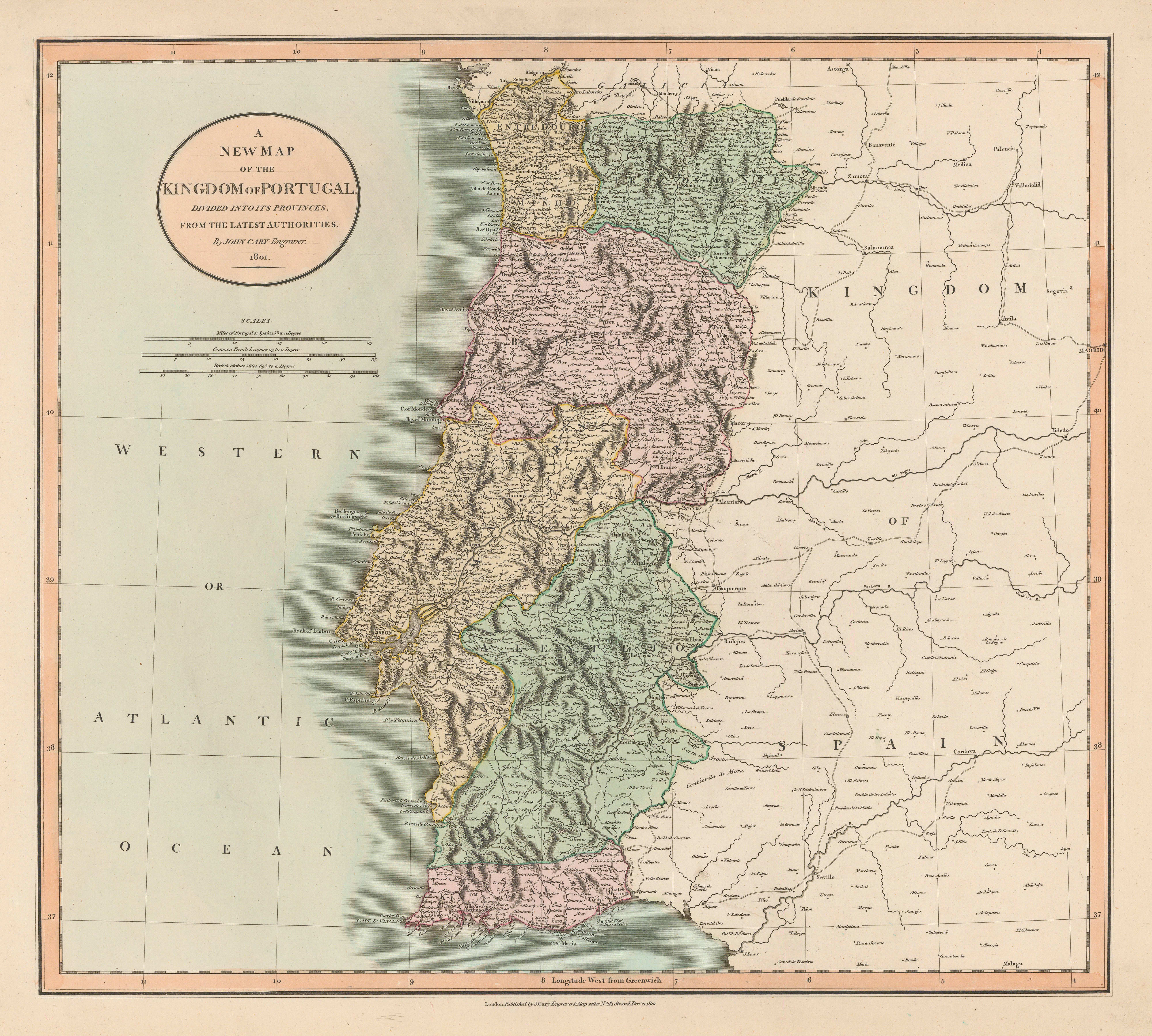John Cary, Portugal during the Napoleonic Wars, 1801 | The Map House