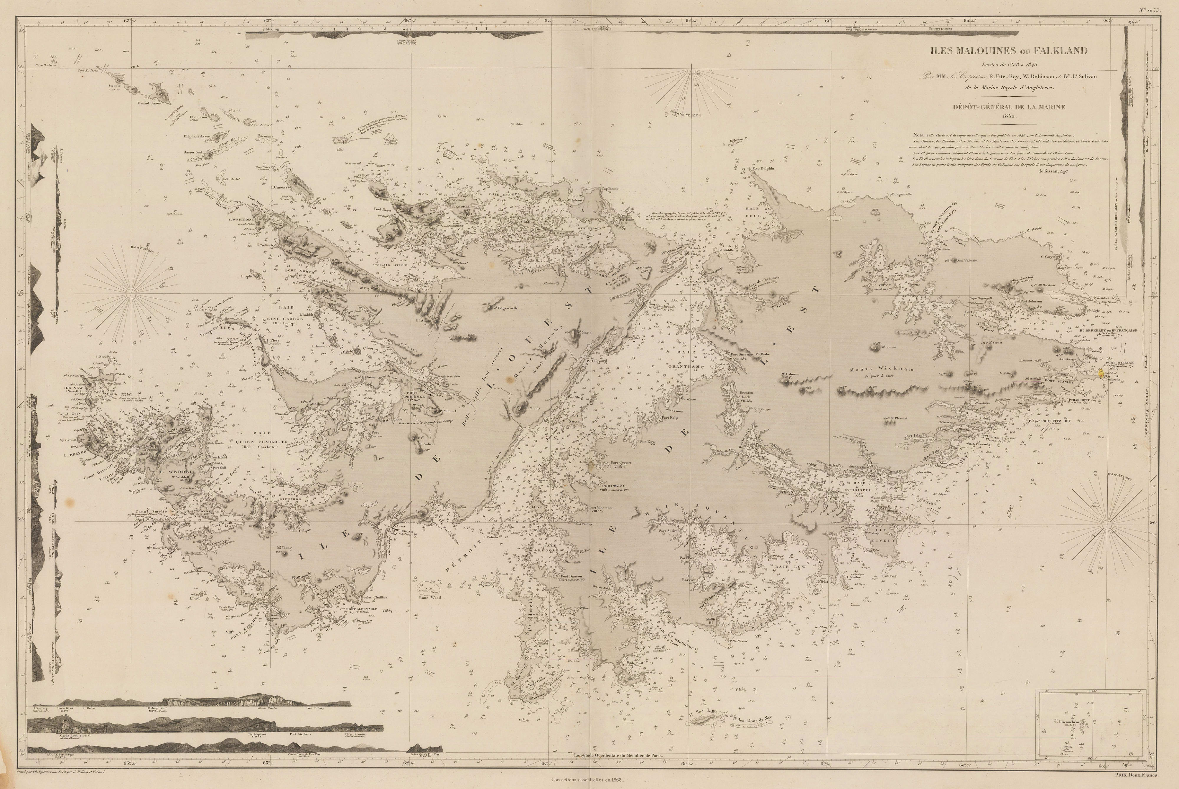 French Admiralty, Chart of the Falkland Islands, 1868 | The Map House