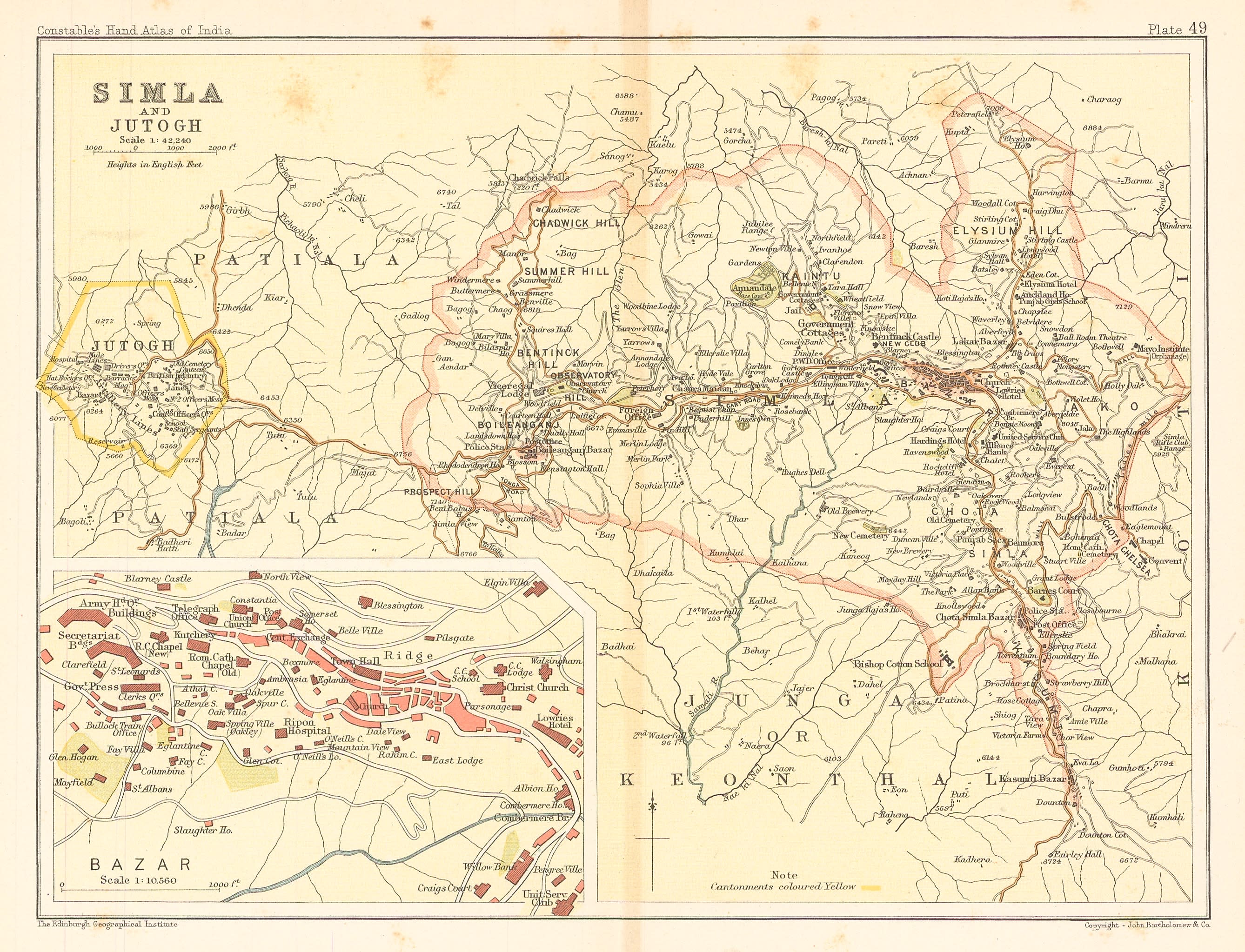 G. & J. Bartholomew, Shimla and environs, 1893 | The Map House