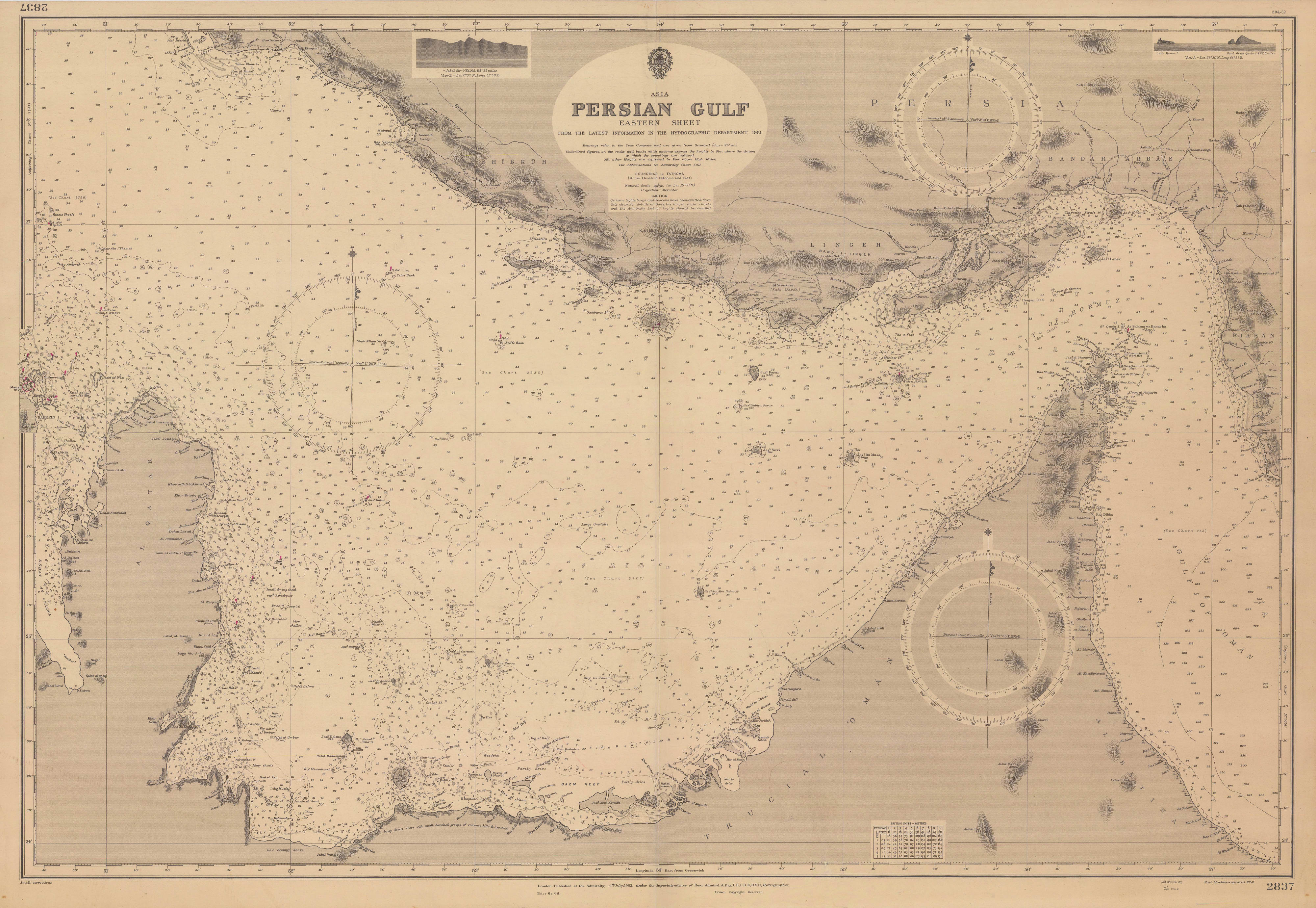 British Admiralty, Persian Gulf - Eastern Sheet, 1952 | The Map House