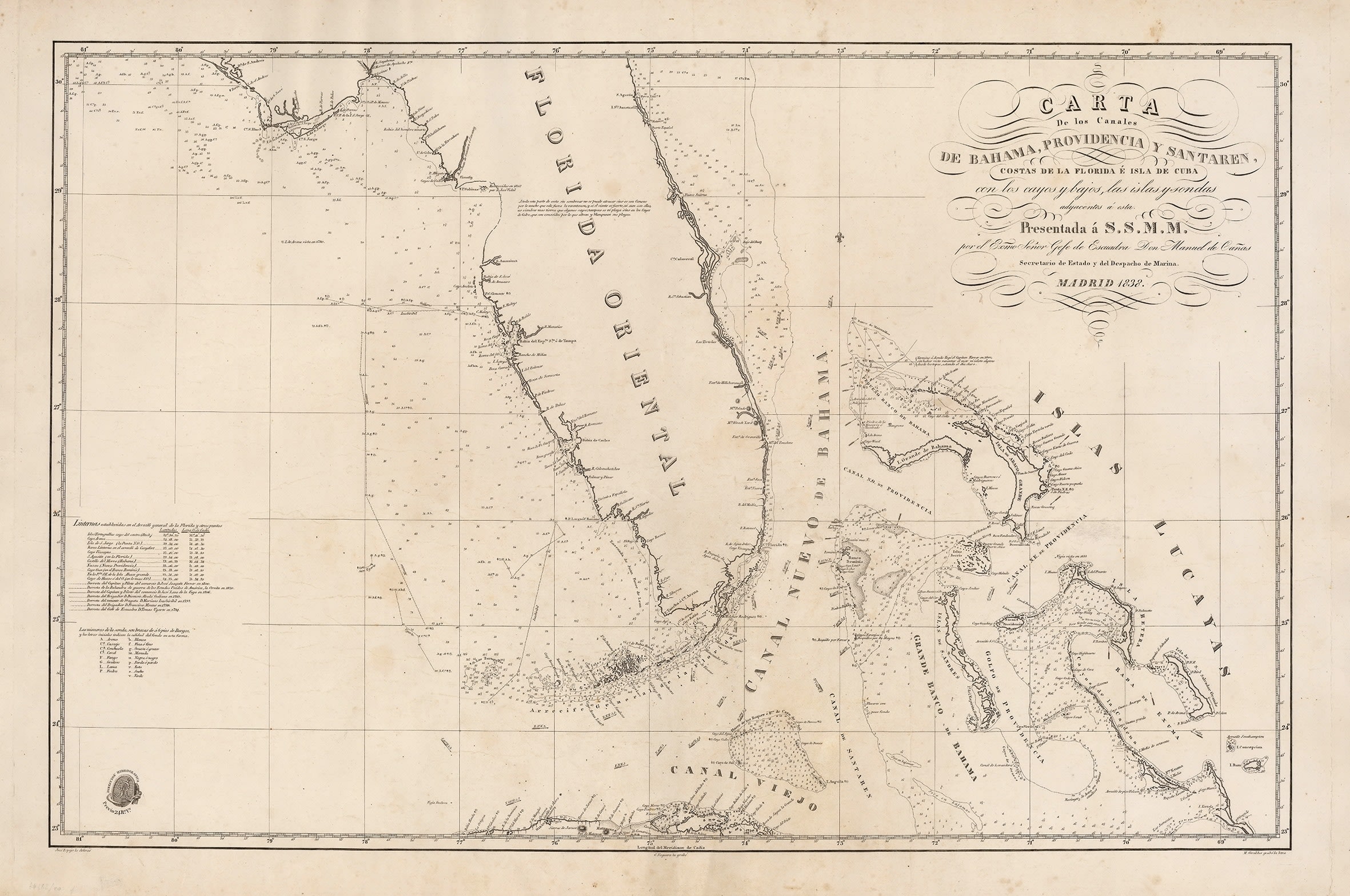 Spanish Admiralty, Chart of Florida, Bahamas and Cuba , 1838 | The Map ...