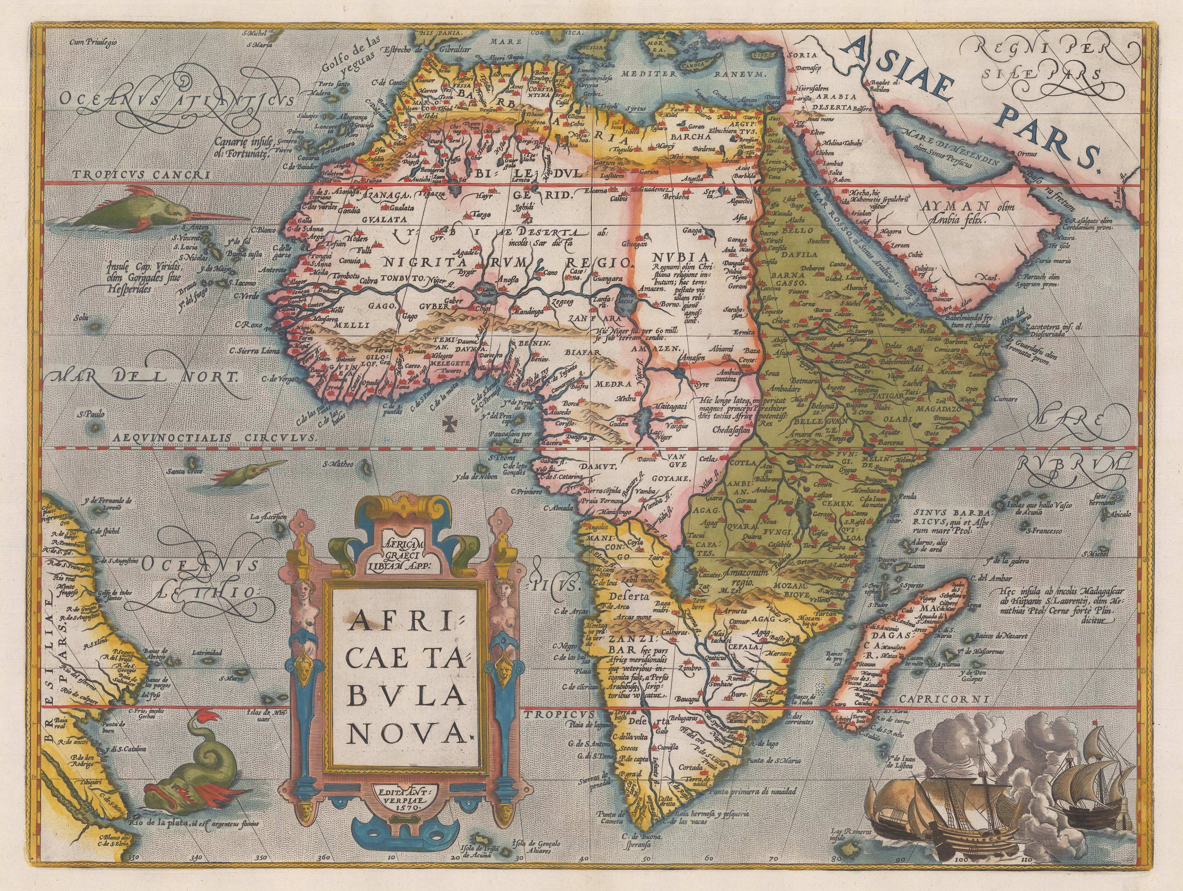 Abraham Ortelius, One of the cornerstone maps of Africa, 1595 c. | The ...