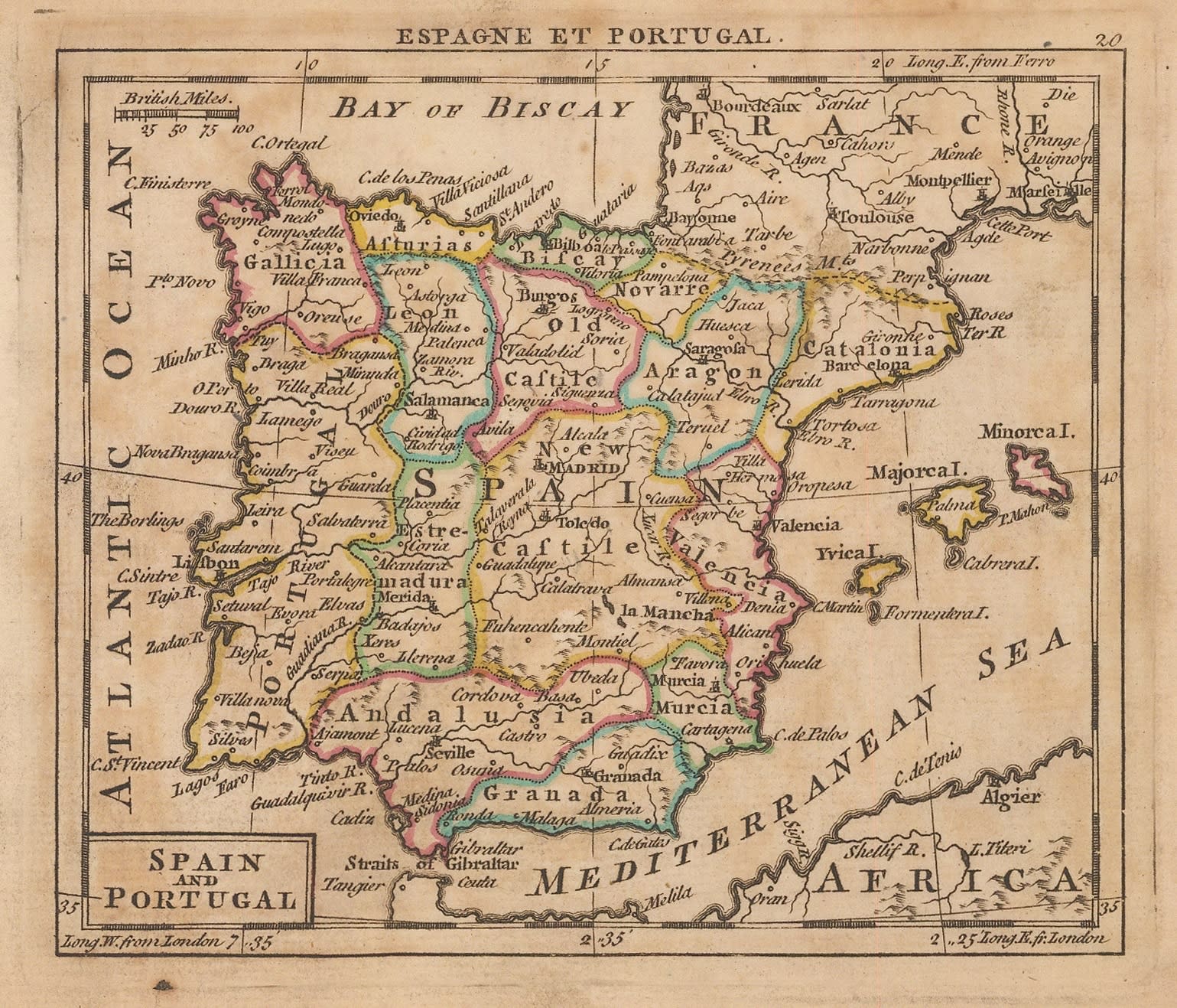 Andrew Dury, Miniature map of Spain and Portugal, 1761 | The Map House