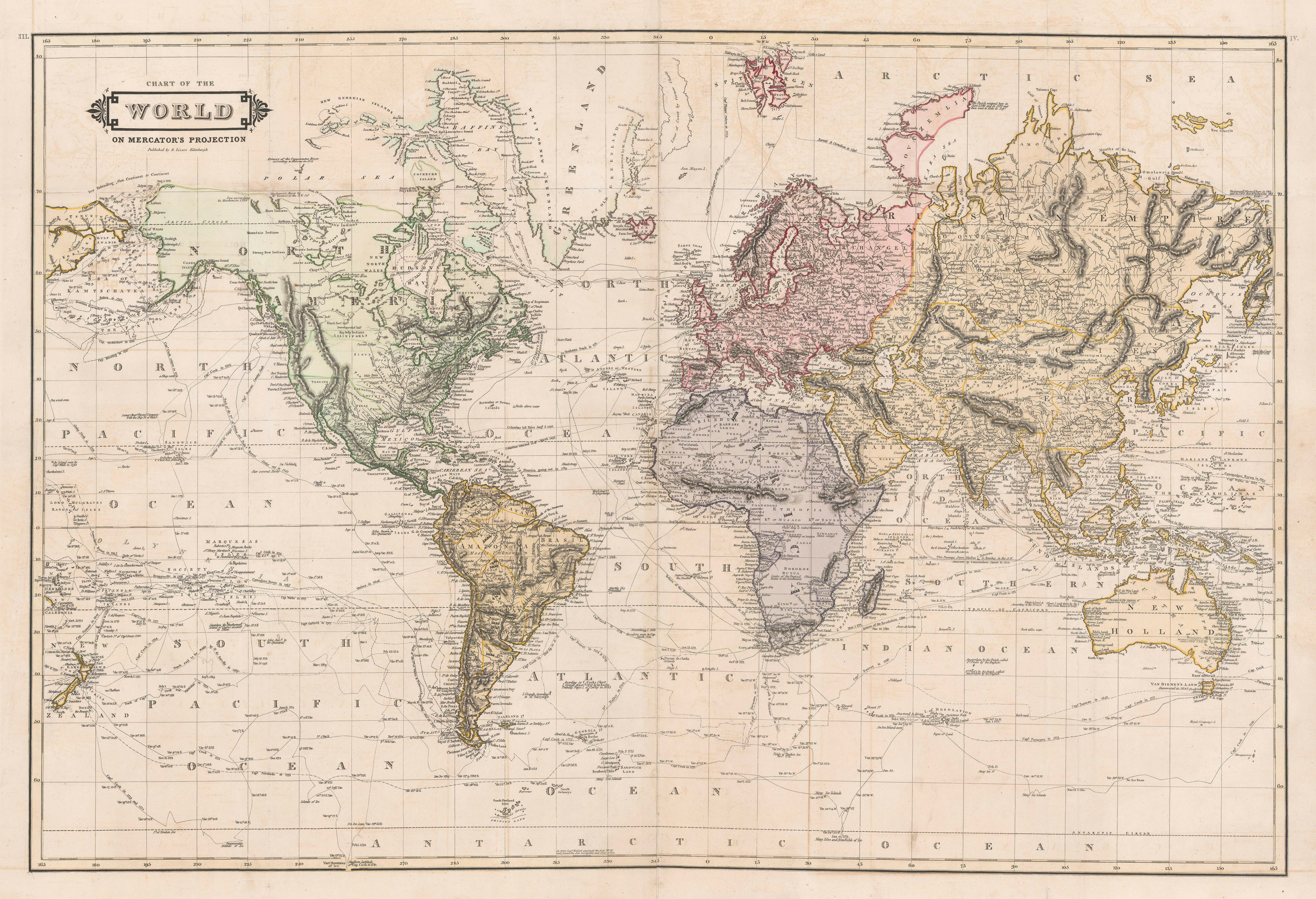 Daniel & William Lizars, Chart of the World, 1825 c | The Map House