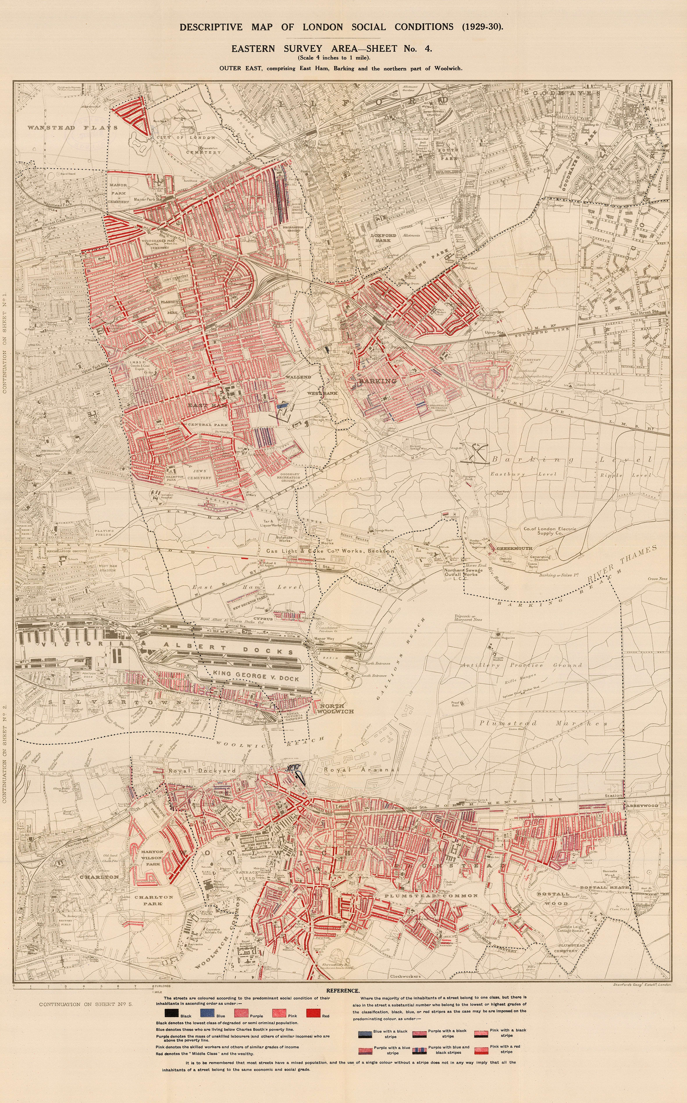 Charles Booth, Poverty Map of Royal Docks, Barking & Woolwich, 1930 ...