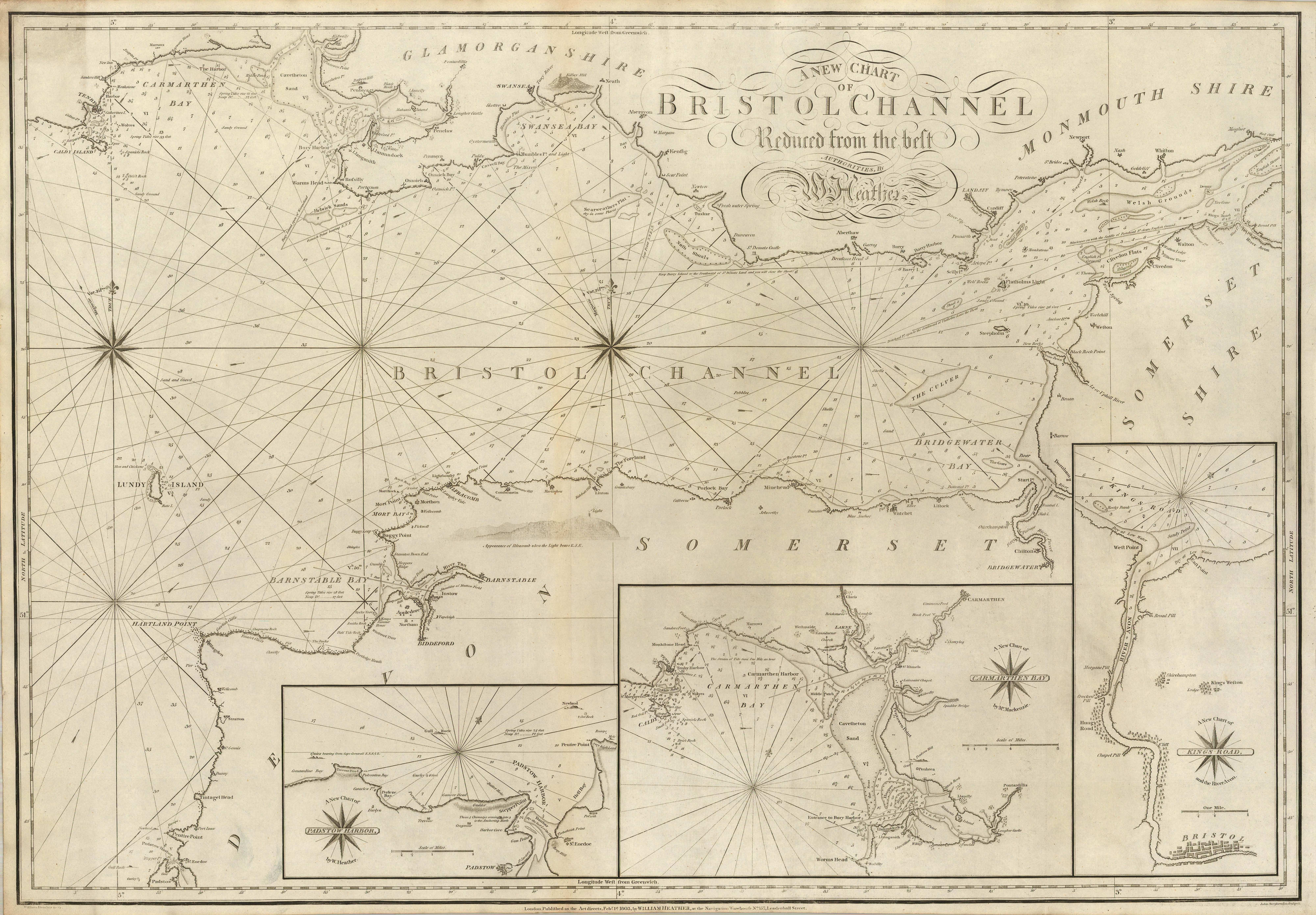 William Heather, A New Chart of the Bristol Channel, 1803 | The Map House