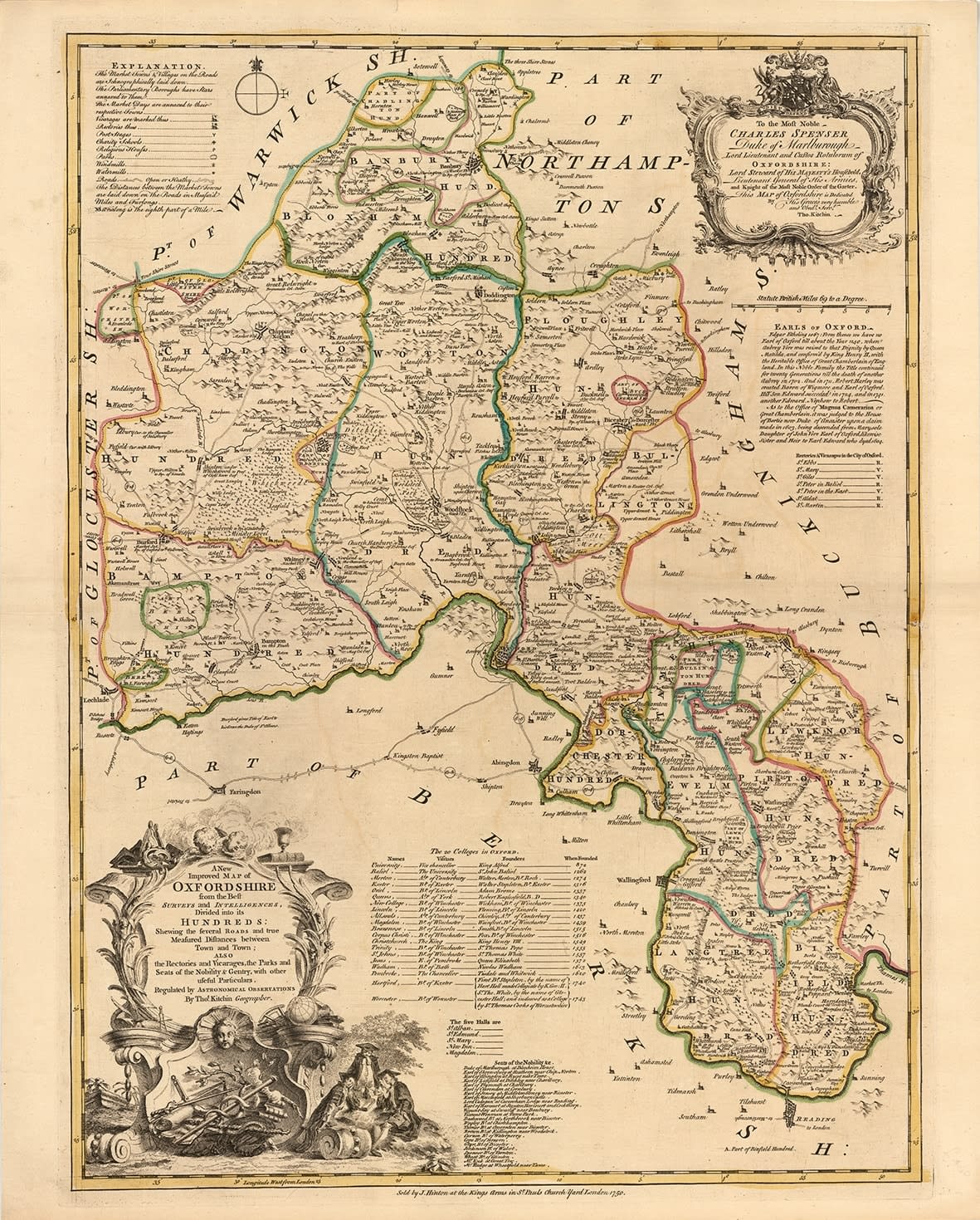 Emanuel Bowen & Thomas Kitchin, A New Improved Map of Oxfordshire, 1760 ...