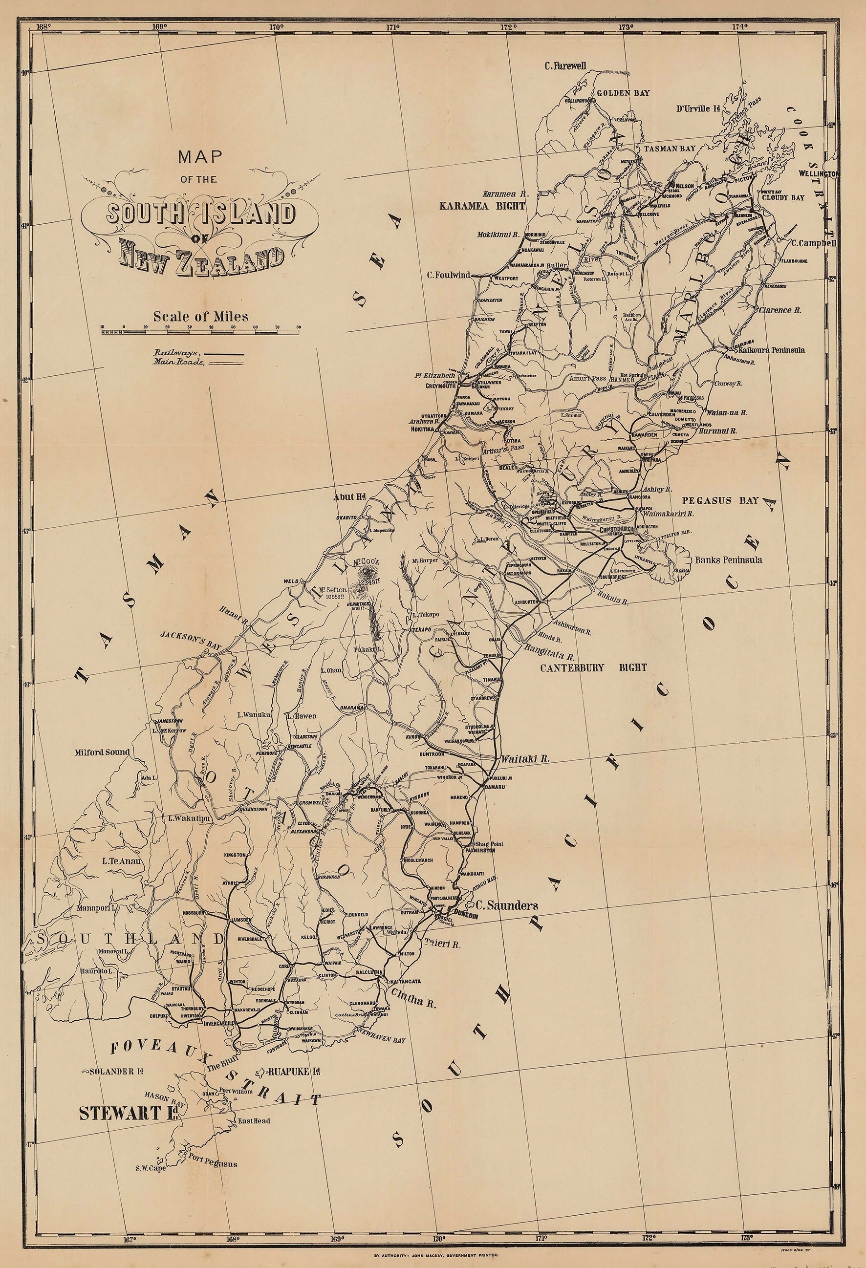 Colonial Survey, Map of the South Island of New Zealand, 1906 | The Map ...