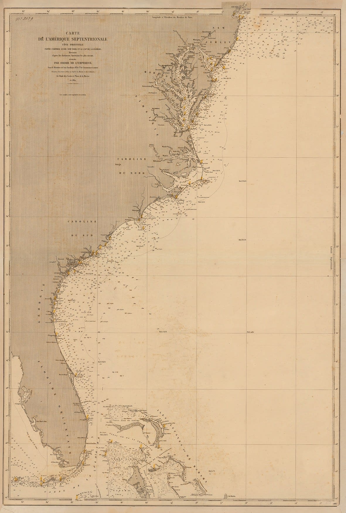 French Admiralty, Sea Chart of the East Coast, 1864 | The Map House