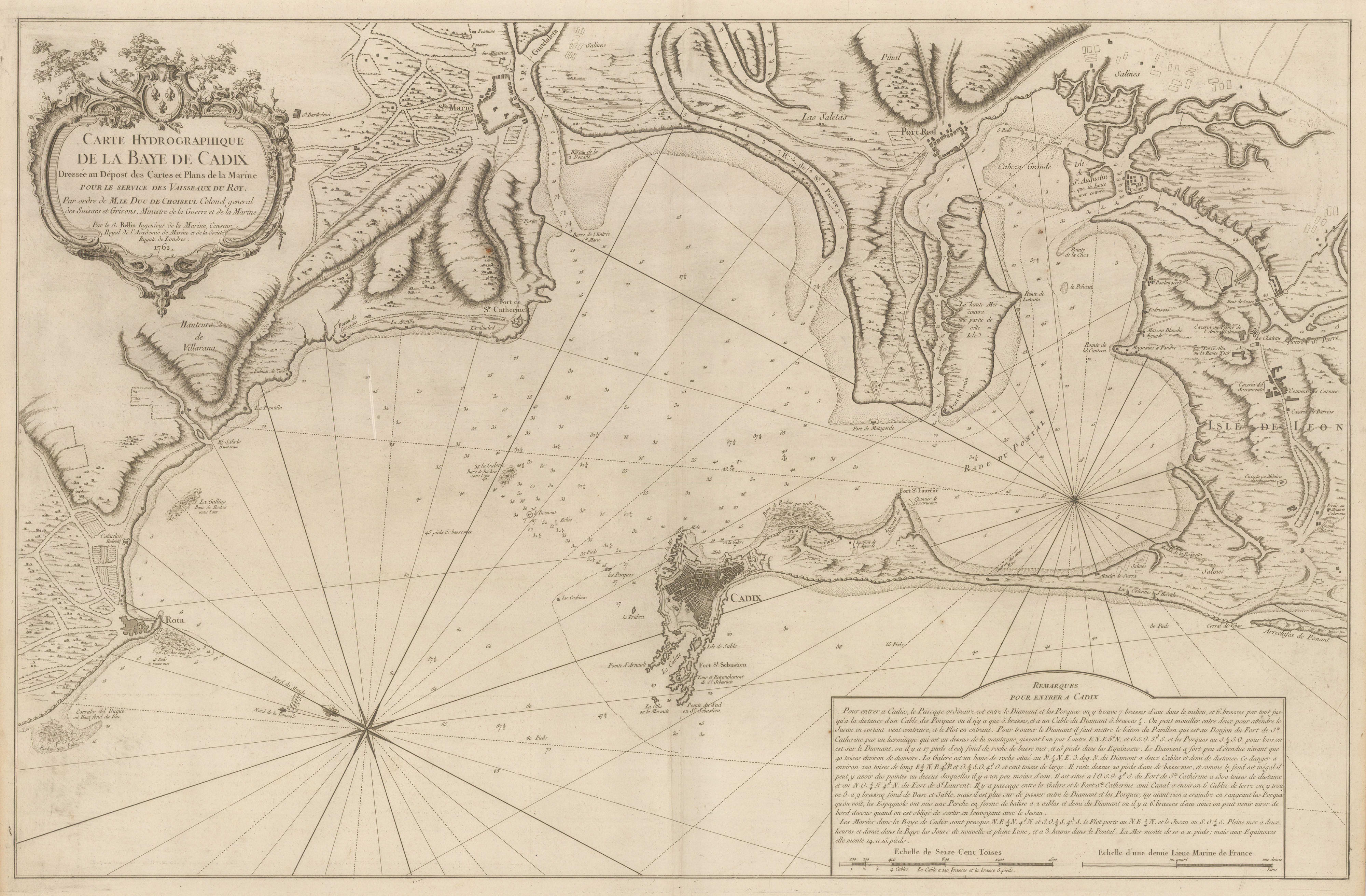 Jacques-Nicolas Bellin, Chart of the Bay of Cadiz, 1762 | The Map House