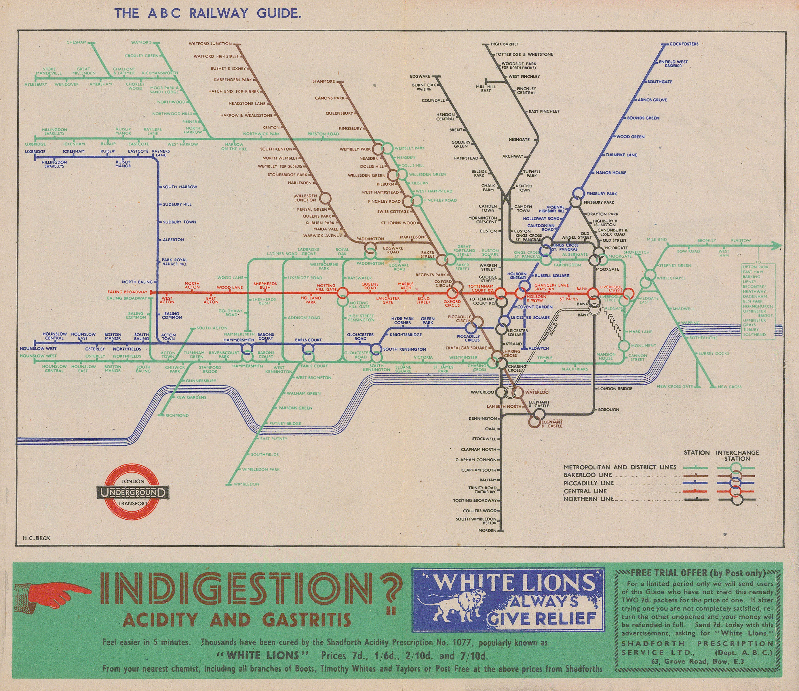 London Underground, ABC Railway Guide Tube Map, 1943 | The Map House