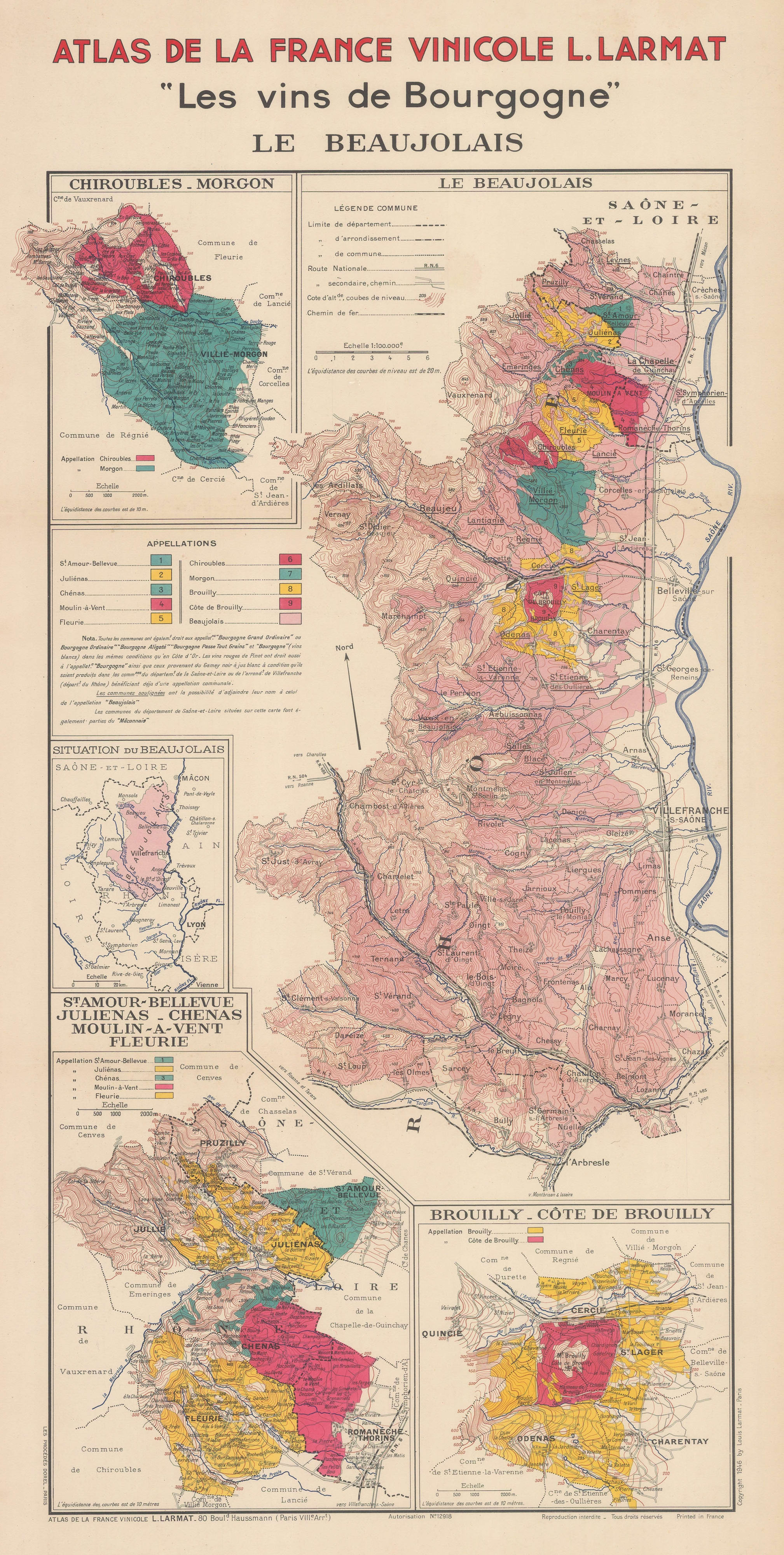 Louis Larmat, Wine map of Burgundy, 1946 | The Map House