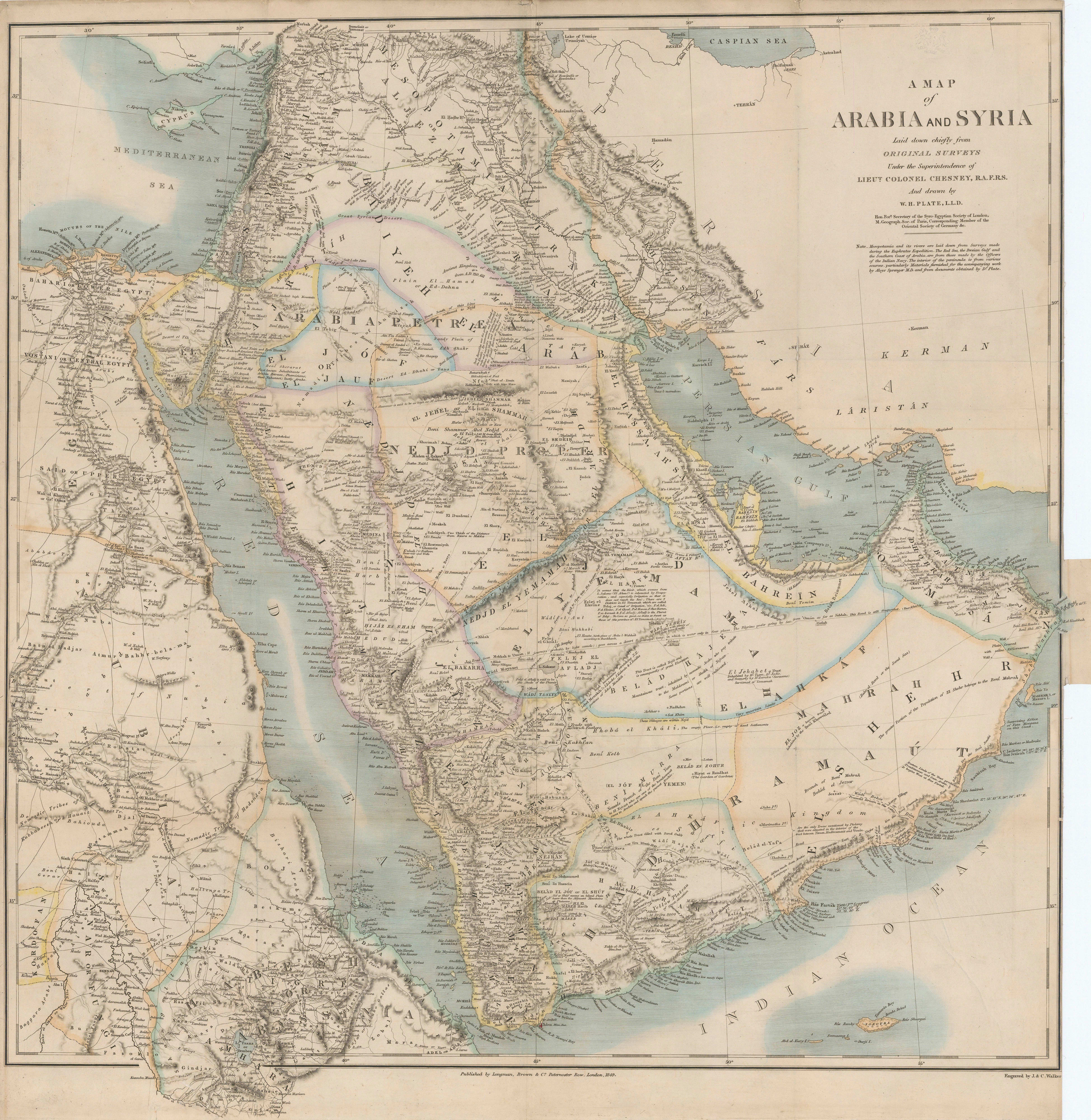 Lt. Col. Francis Rawdon Chesney, A Map of Arabia and Syria, 1849 | The ...