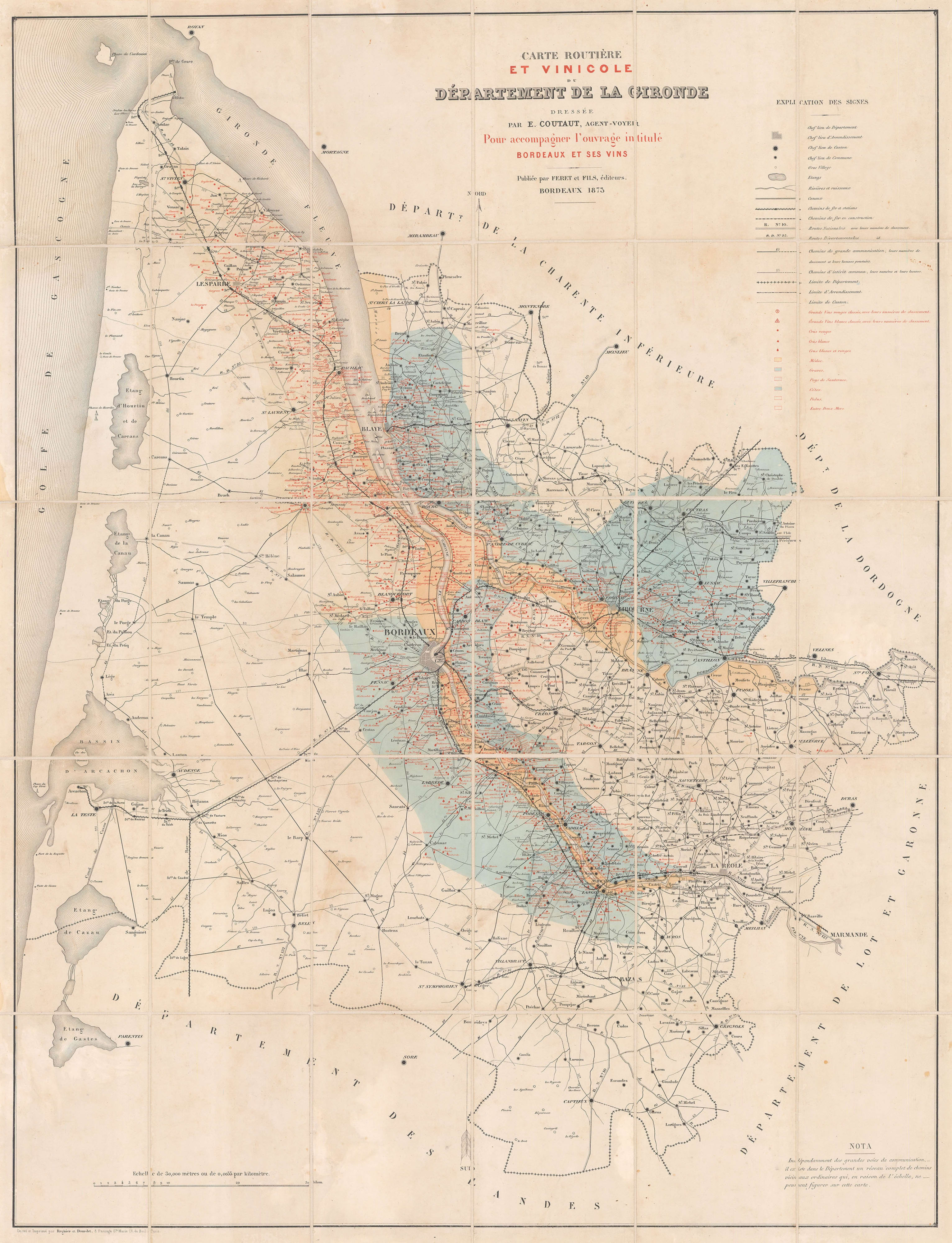 E. Coutaut, Wine map of Gironde, 1873 | The Map House