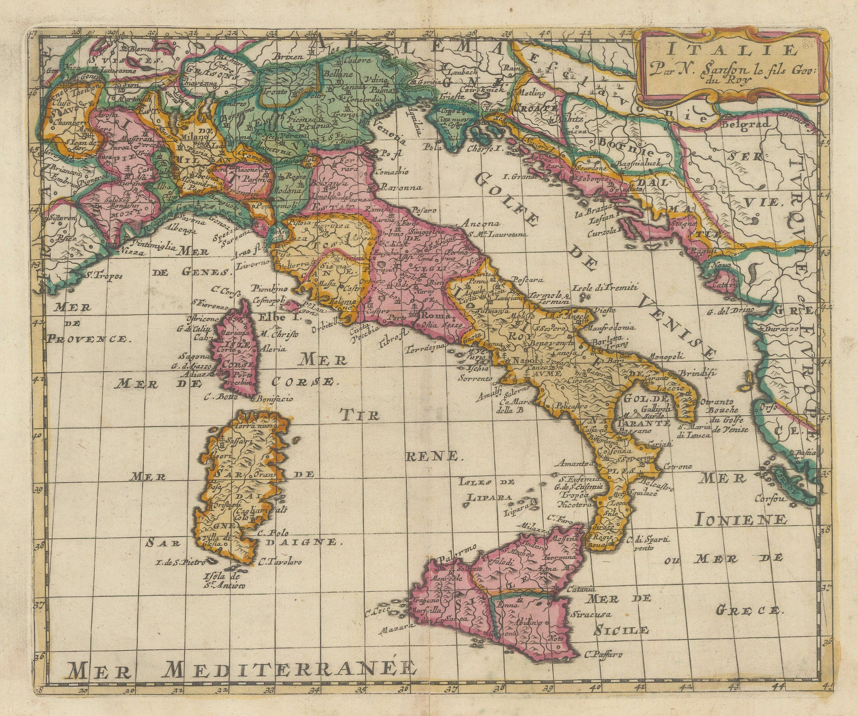 Nicolas Sanson, Italy, Sicily, Corsica, and Sardinia, 1700 | The Map House