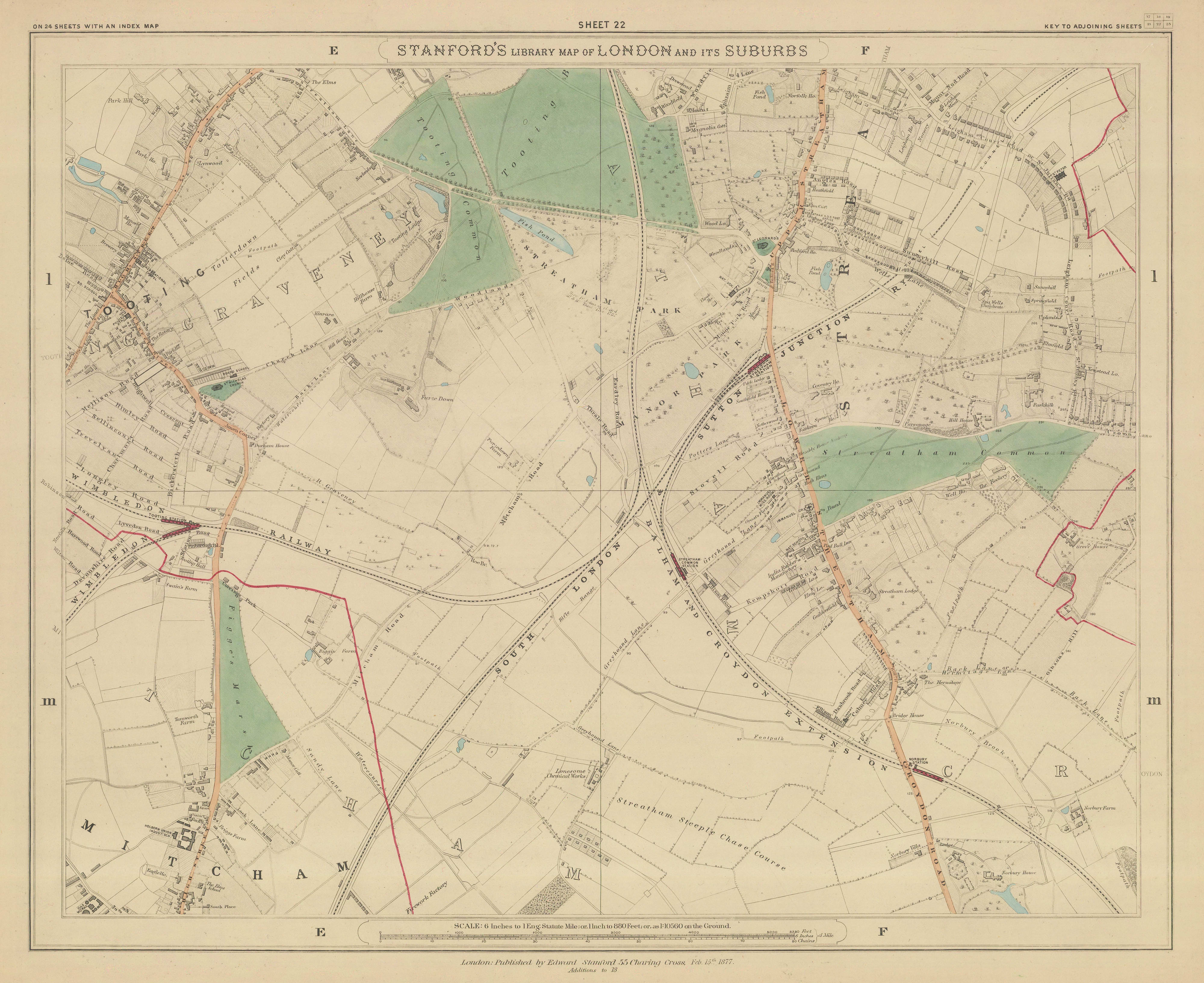 Edward Stanford, Tooting, Streatham & Mitcham, 1877 | The Map House