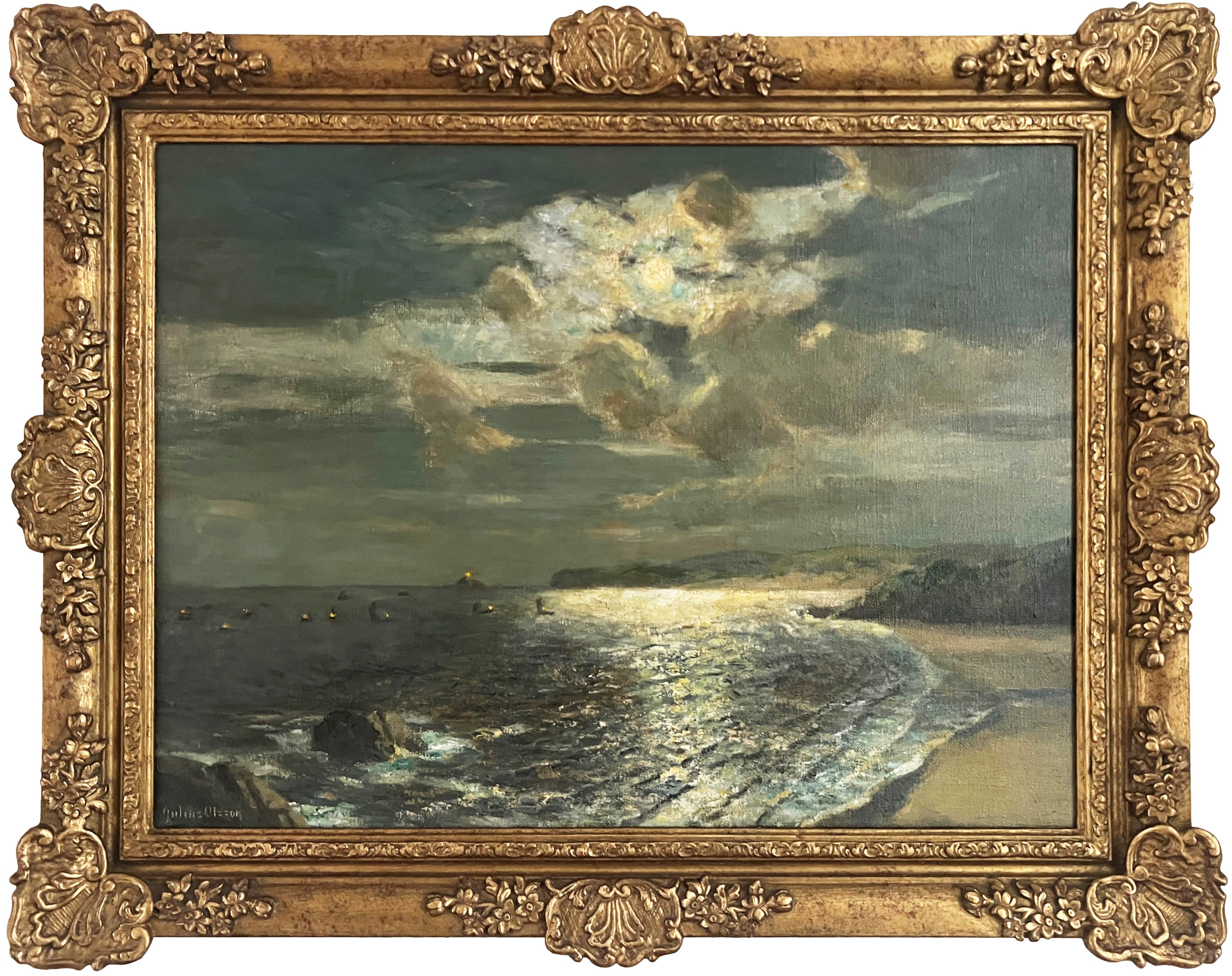 Julius Olsson, Moonlit Fleet in St Ives Bay, c. 1911 | Cornish Masters