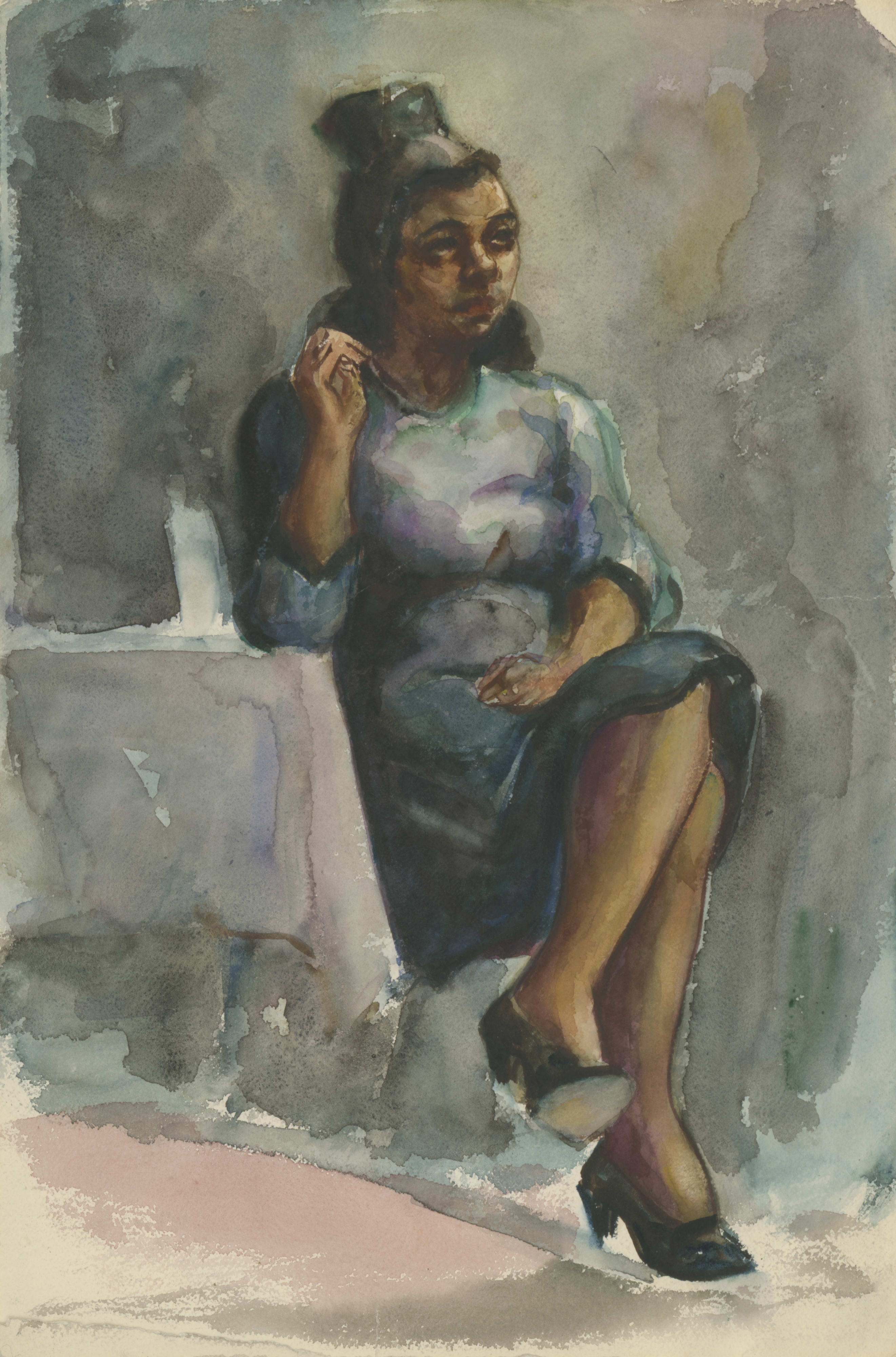 Dox Thrash, Woman in Blue, Waiting, c. 1940s | Dolan Maxwell